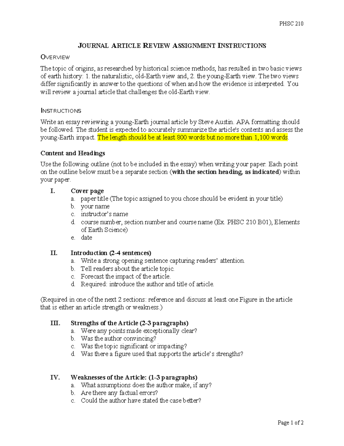 Journal Article Review Assignment Instructions - PHSC 210 JOURNAL ARTICLE REVIEW ASSIGNMENT ...