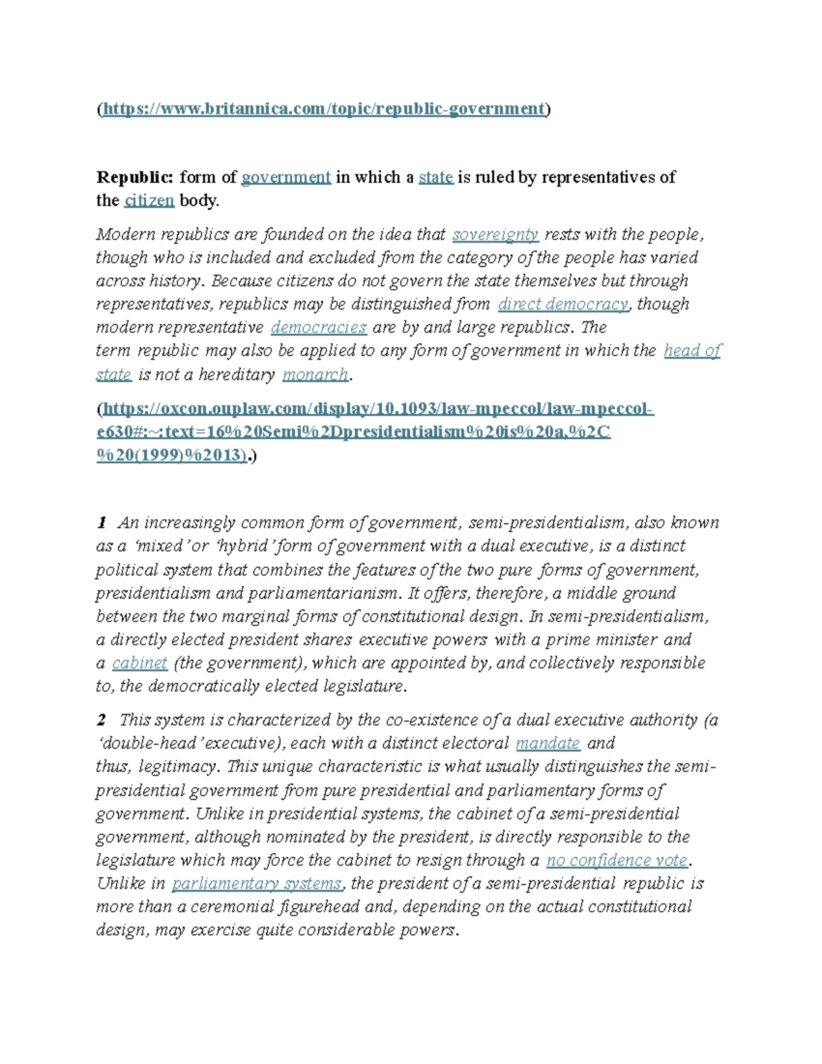 Semi-presidential system - (britannica/topic/republic-government ...