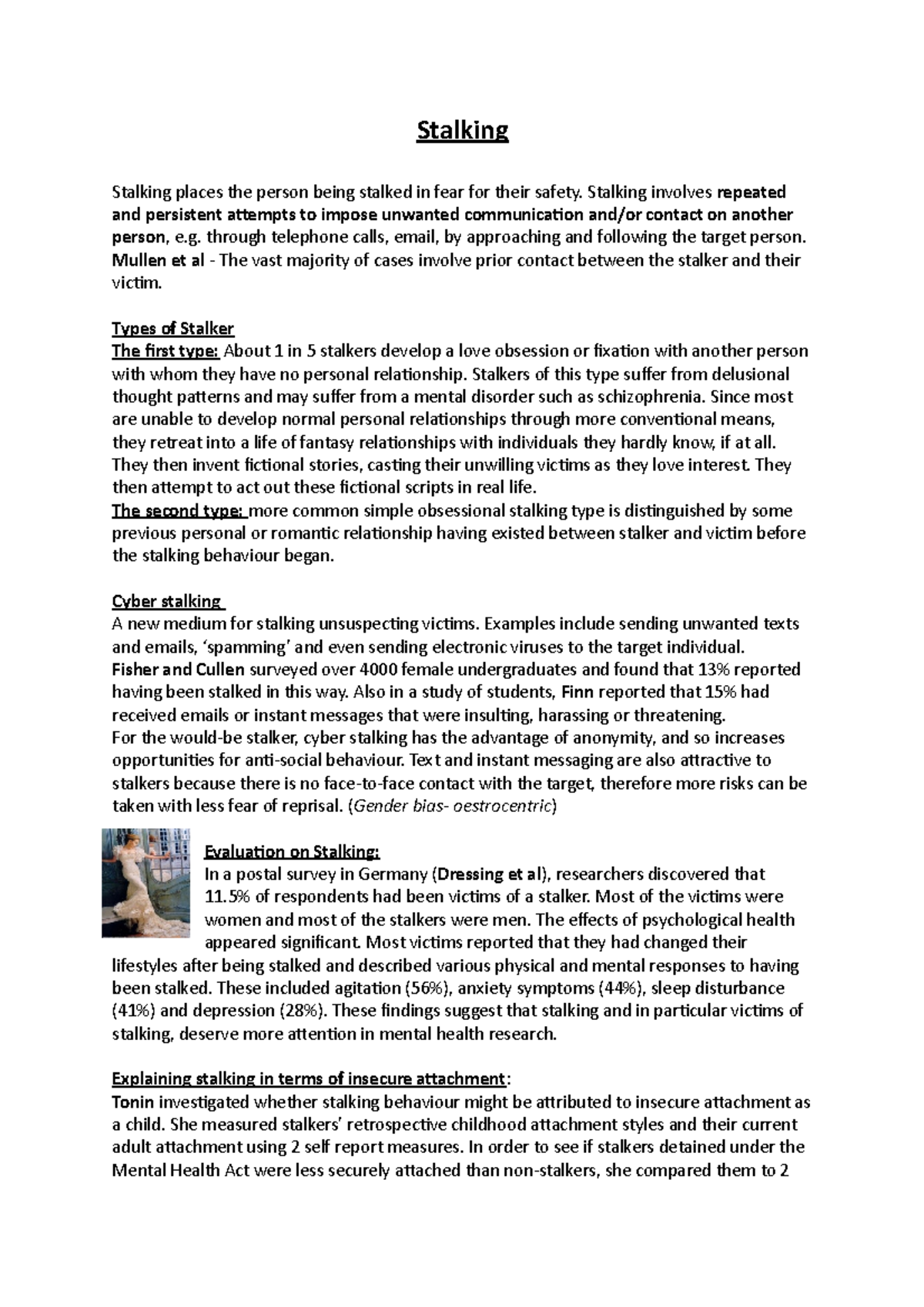 Stalking - Stalking Stalking places the person being stalked in fear ...