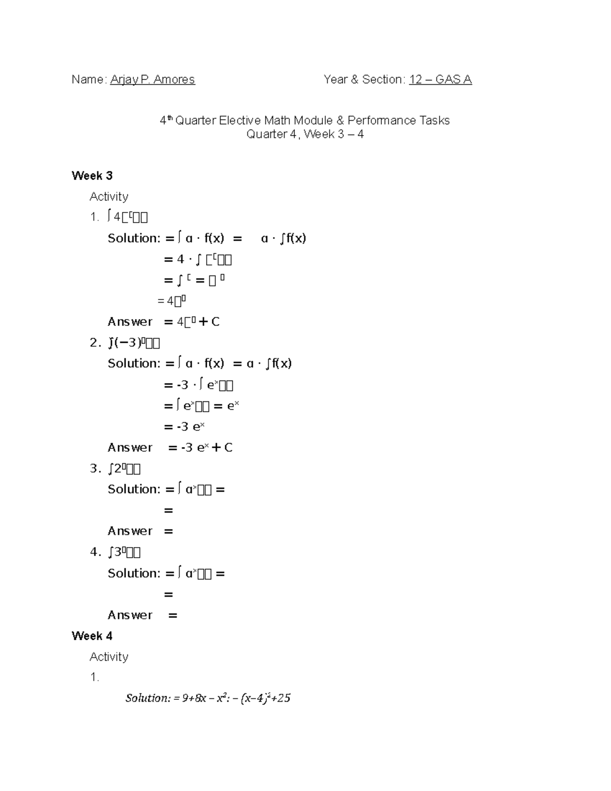 Elective Math - Math - Name: Arjay P. Amores Year & Section: 12 – GAS A ...