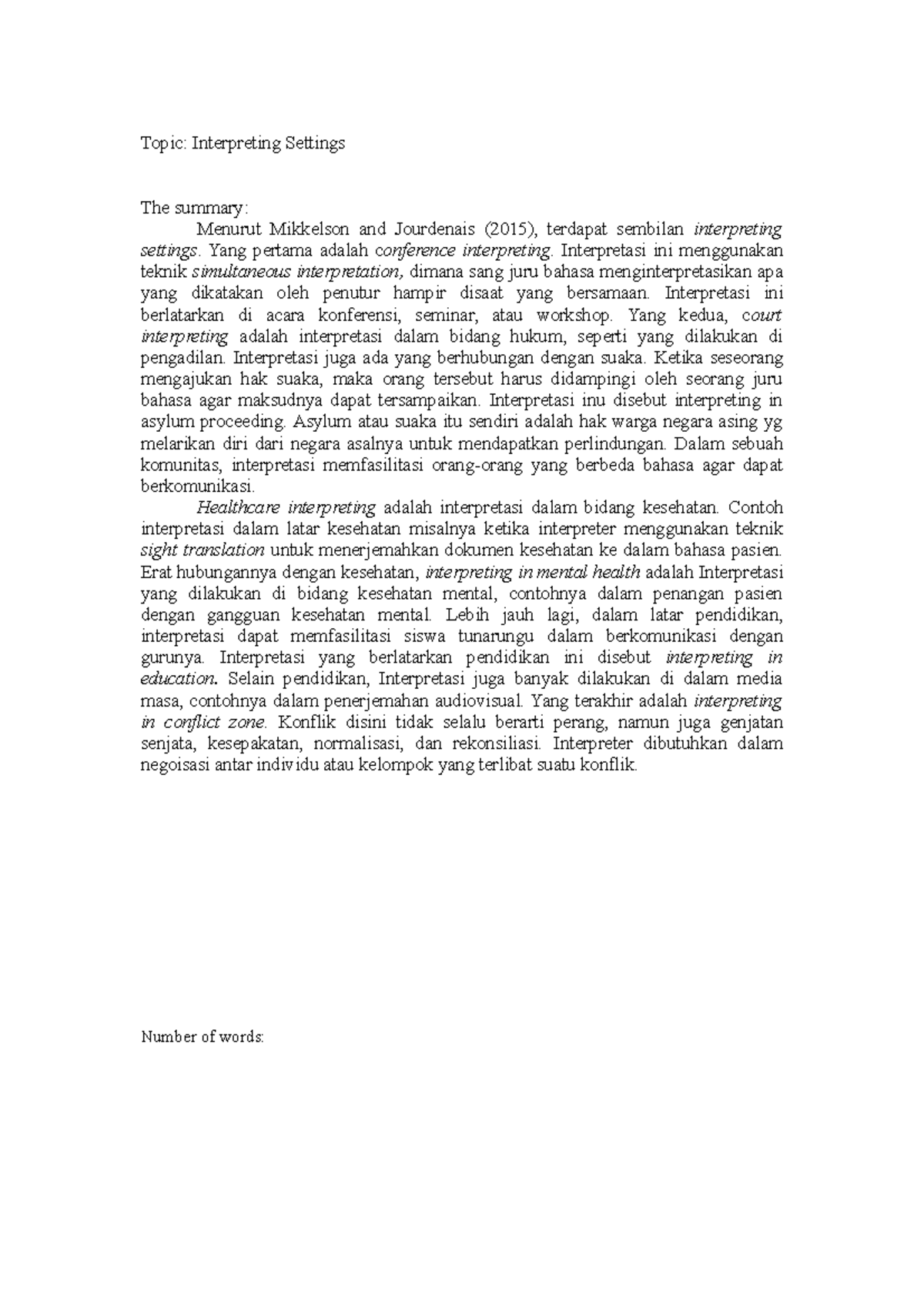 Chapter report: Interpreting Settings 171120 - Topic: Interpreting Settings The summary: Menurut ...