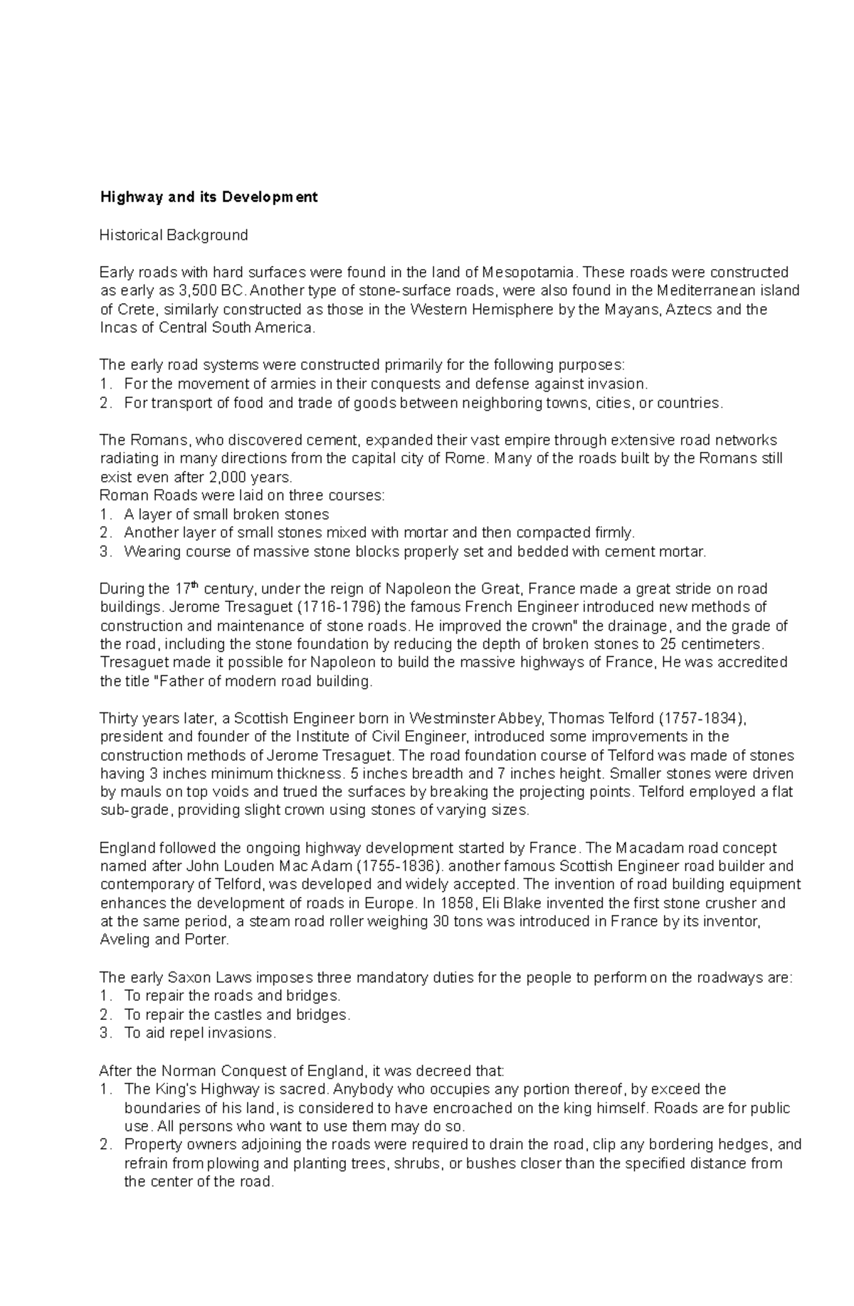IM-3 Highway and Railroad Engineering - Highway and its Development ...