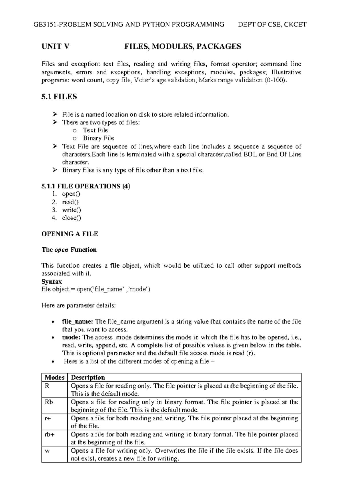 Unit V Notes Python Nil Unit V Files Modules Packages Files And Exception Text Files