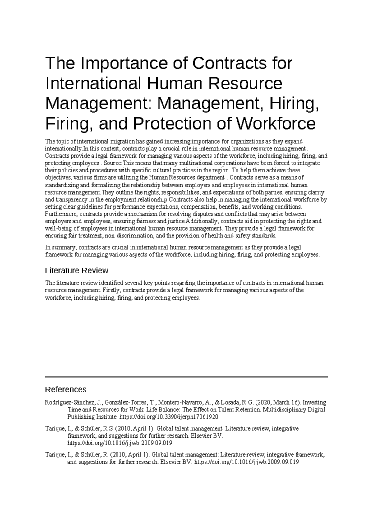 The importance of contracts for international human resource management ...