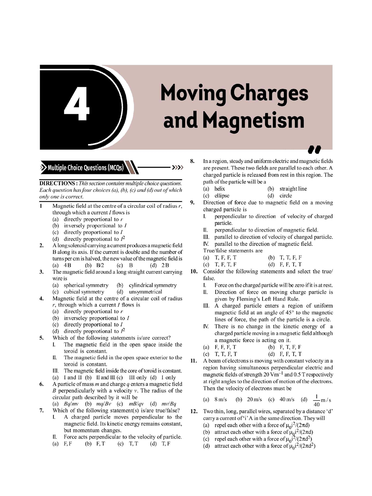4. Moving Charges and Magnetism - Physics - Studocu