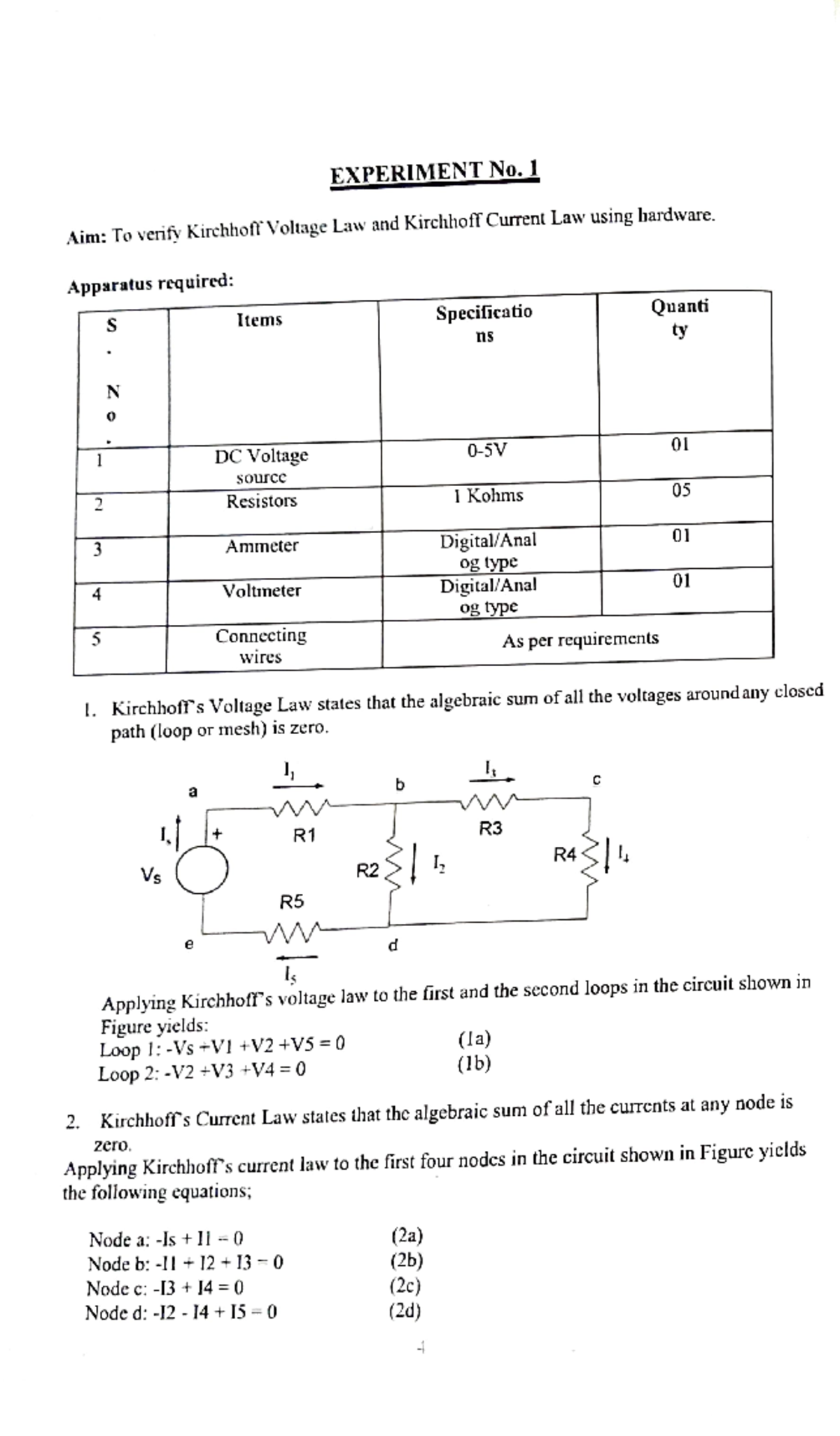 ECE-279 - good - EXPERIMENT No. 1 Aim: To verify Kirchhoff Voltage Law and Kirchhoff Current Law ...