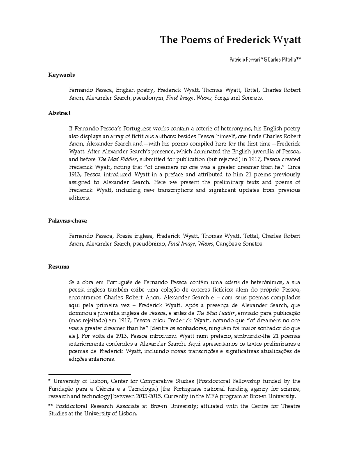 The Poems of Frederick Wyatt - The Poems of Frederick Wyatt Patricio ...