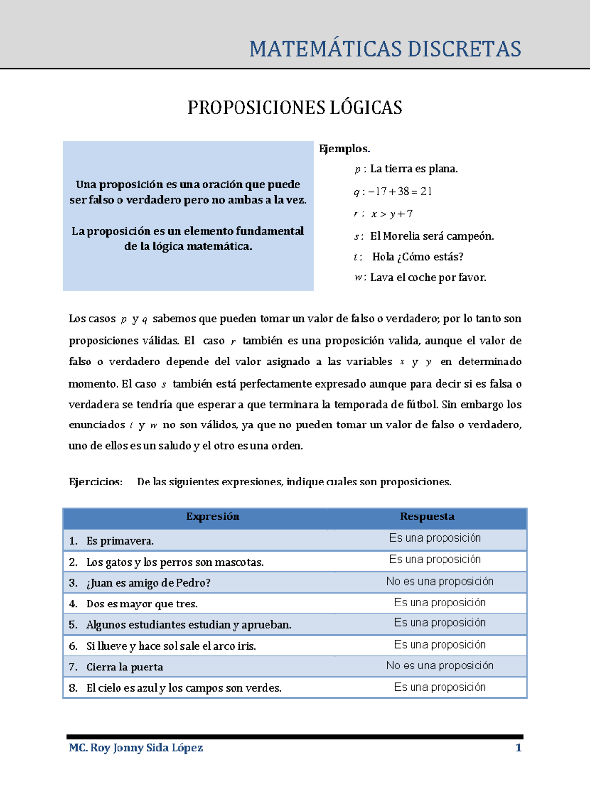 Tema 2. Proposiciones Lógicas - MATEMÁTICAS DISCRETAS MC. Roy Jonny ...