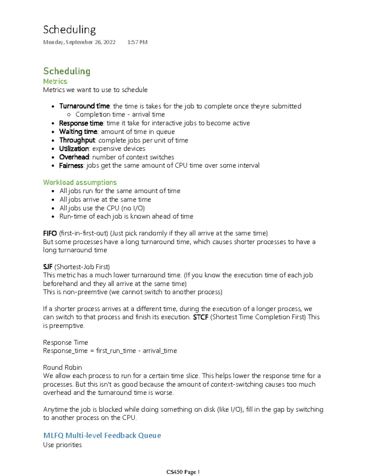 Scheduling - Fall 2022 - Scheduling Metrics Metrics we want to use to ...