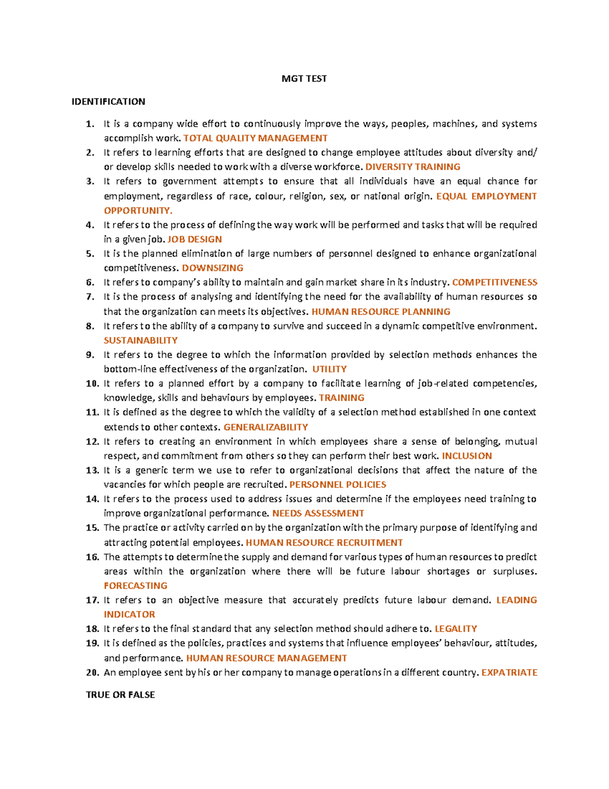 MGT TEST- Reviewer - MGT TEST IDENTIFICATION It is a company wide ...