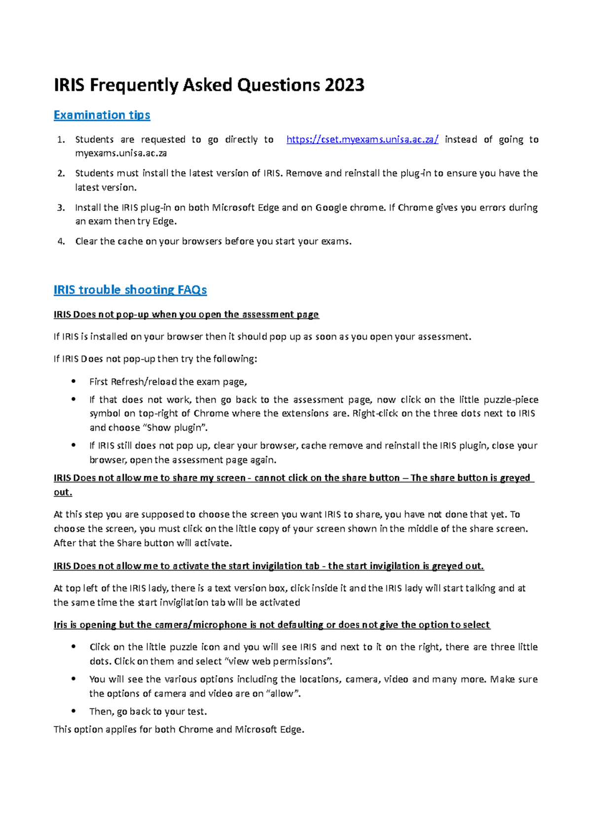 IRIS FAQs-2023 - IRIS Frequently Asked Questions 2023 Examination tips ...