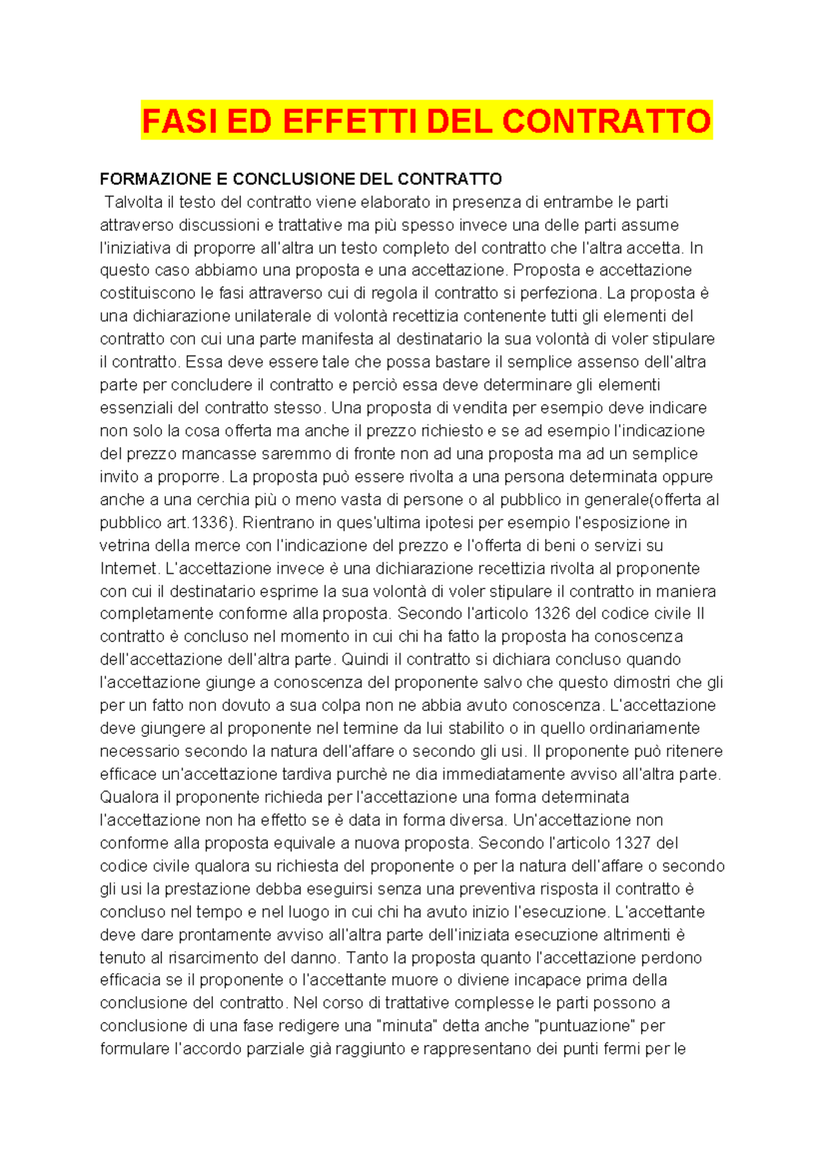 FASI ED Effetti DEL Contratto - FASI ED EFFETTI DEL CONTRATTO ...
