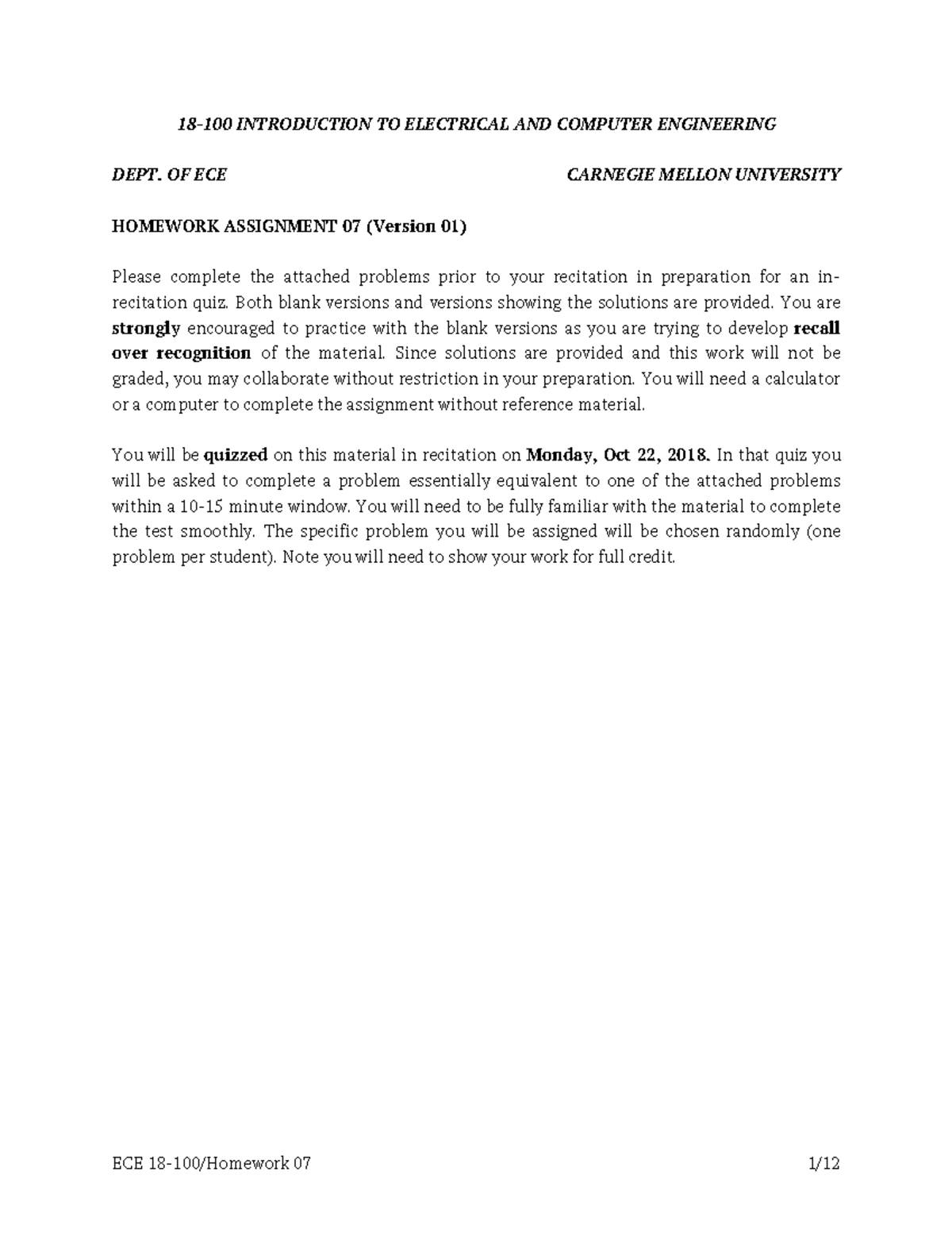 Homework 07 v1 - 18-100 INTRODUCTION TO ELECTRICAL AND COMPUTER ENGINEERING DEPT. OF ECE ...