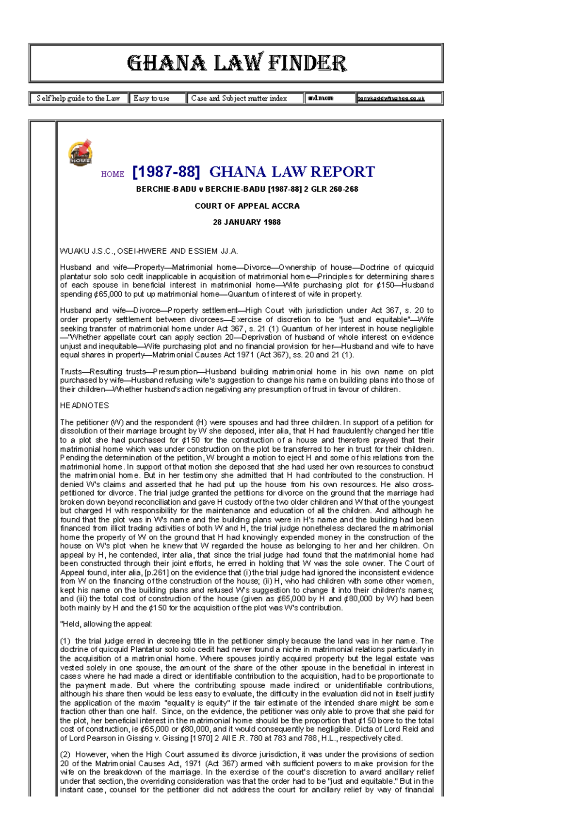 Berchie-Adu v Berchie-Adu - GHANA LAW FINDER Self help guide to the Law ...