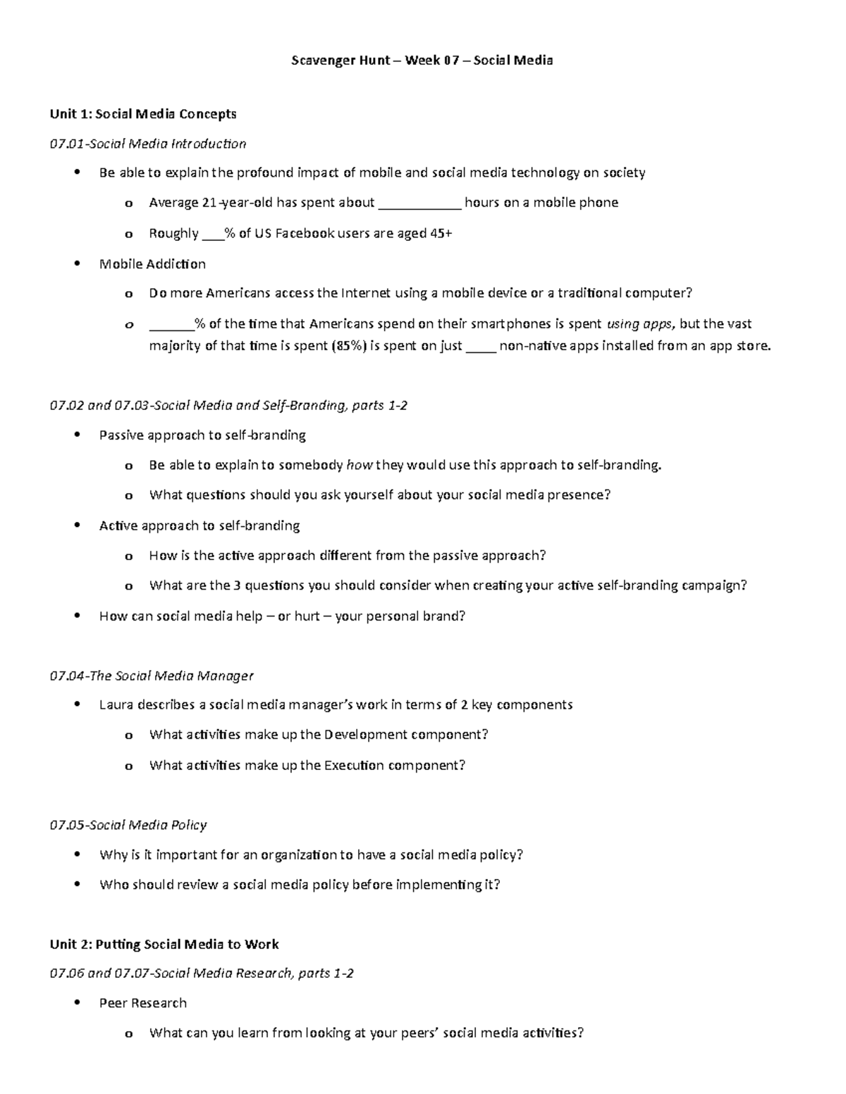 Scavenger Hunt 07-Social Media - ISM 3004 - University of Florida - Studocu