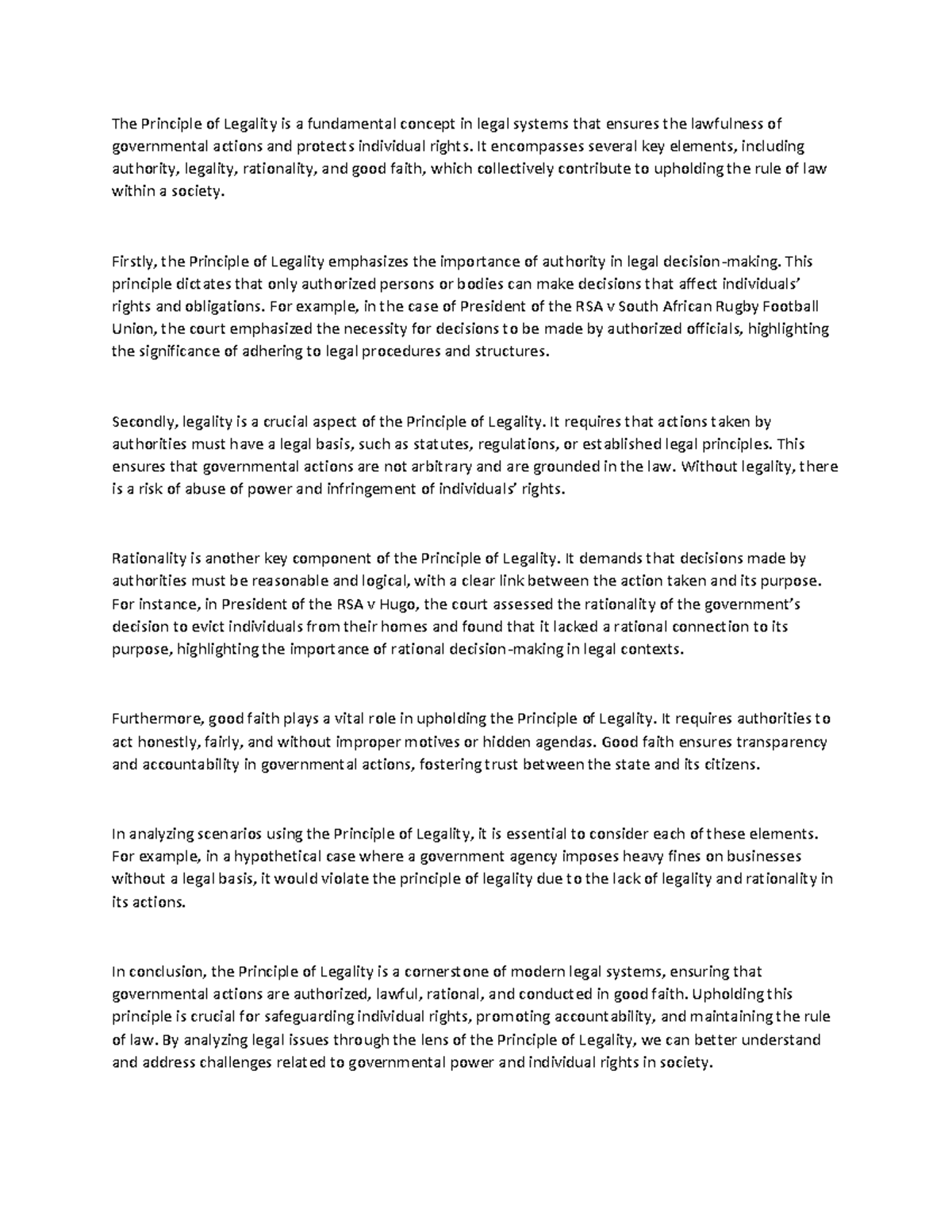 Principle of legality 500 word essay - The Principle of Legality is a ...