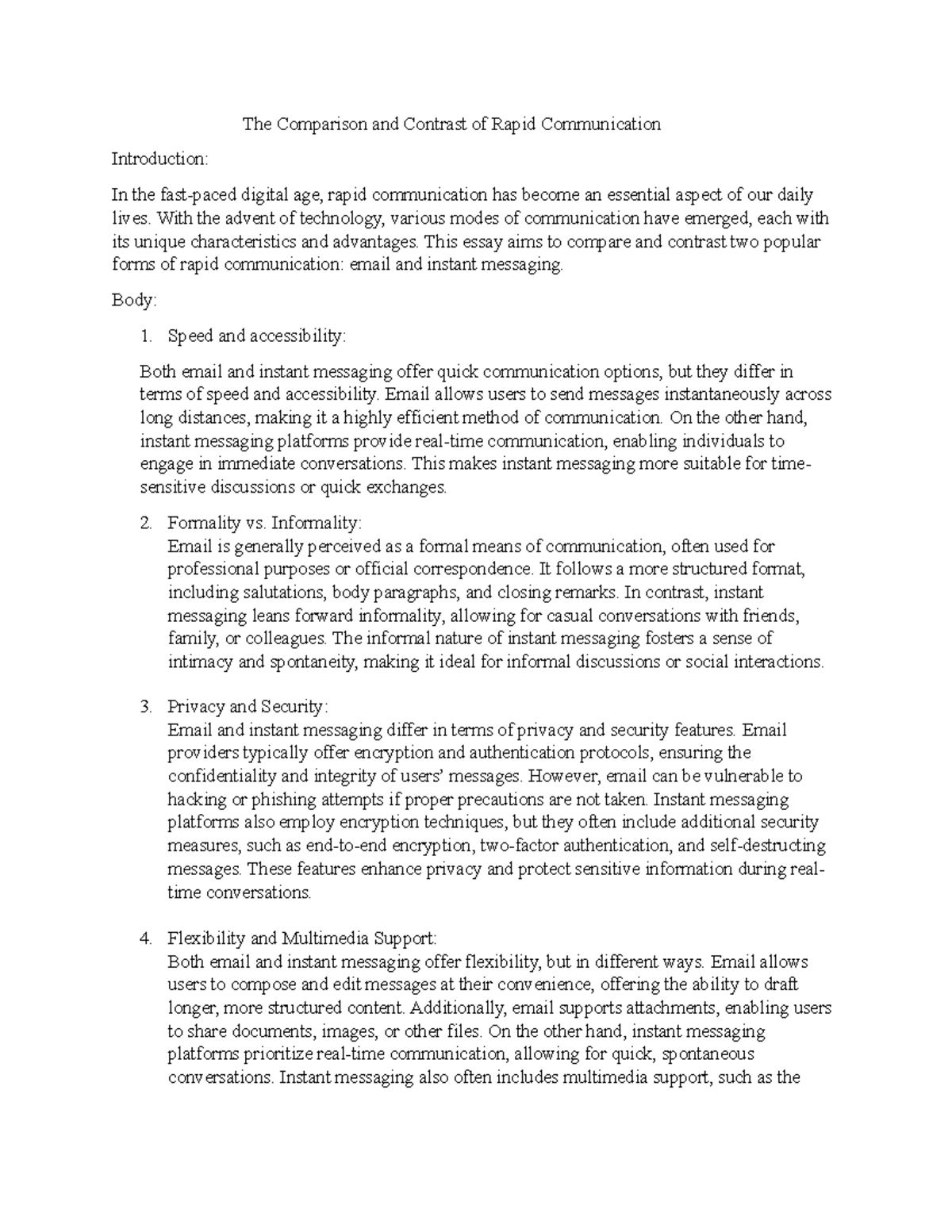 Rapid communication essay 2nd attempt - The Comparison and Contrast of ...