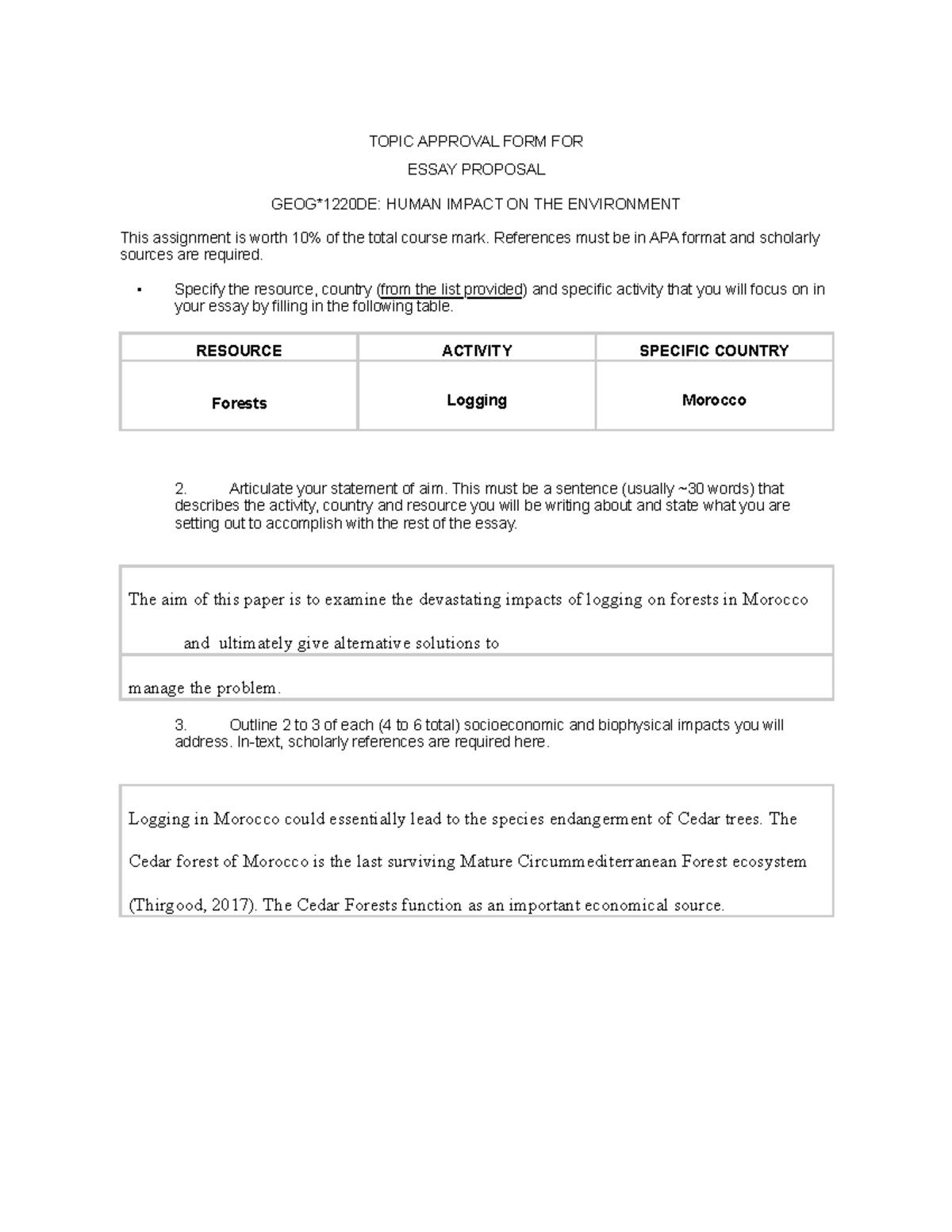 GEOG1220DE Essay Proposal Form Official - TOPIC APPROVAL FORM FOR ESSAY ...