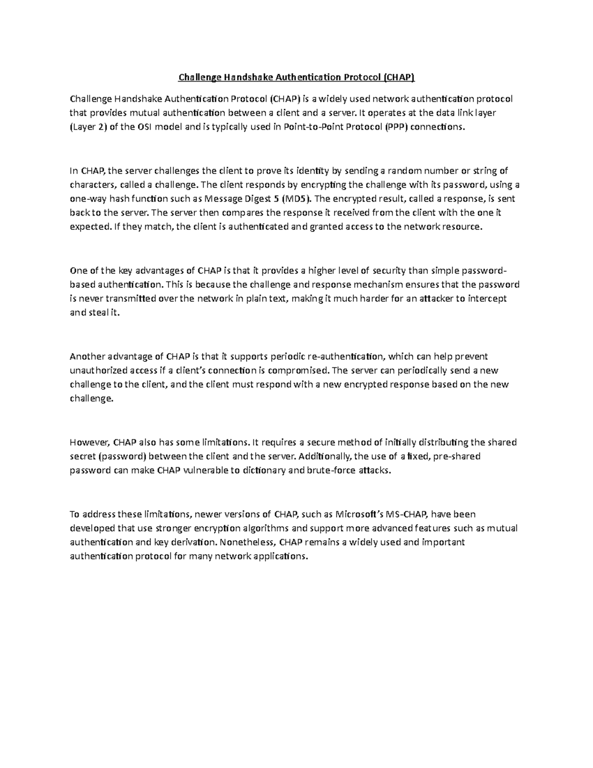 Challenge Handshake Authentication Protocol Chap It Operates At The