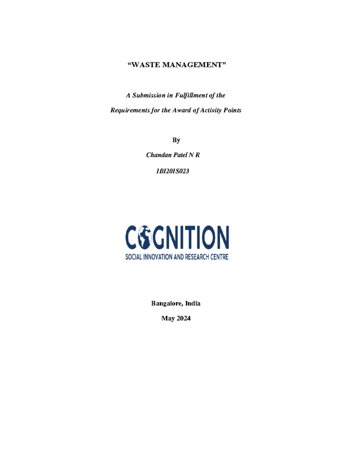 waste management - “WASTE MANAGEMENT” A Submission in Fulfillment of ...