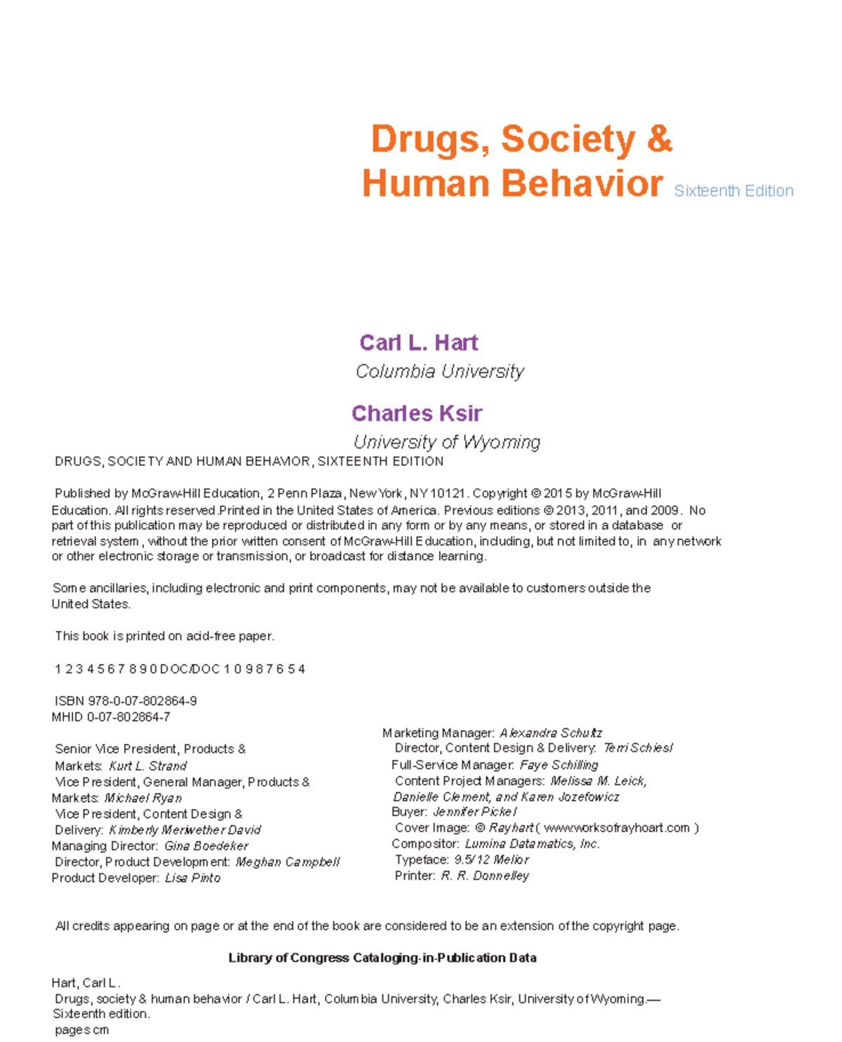 Carl Hart, Charles Ksir - Drugs, Society, and Human Behavior (2015 ...