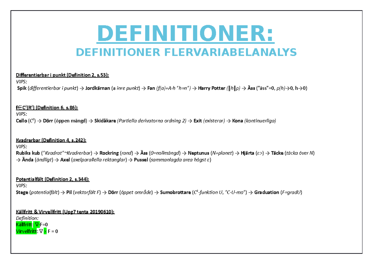 Definitioner VIPS - DEFINITIONER: DEFINITIONER FLERVARIABELANALYS ...