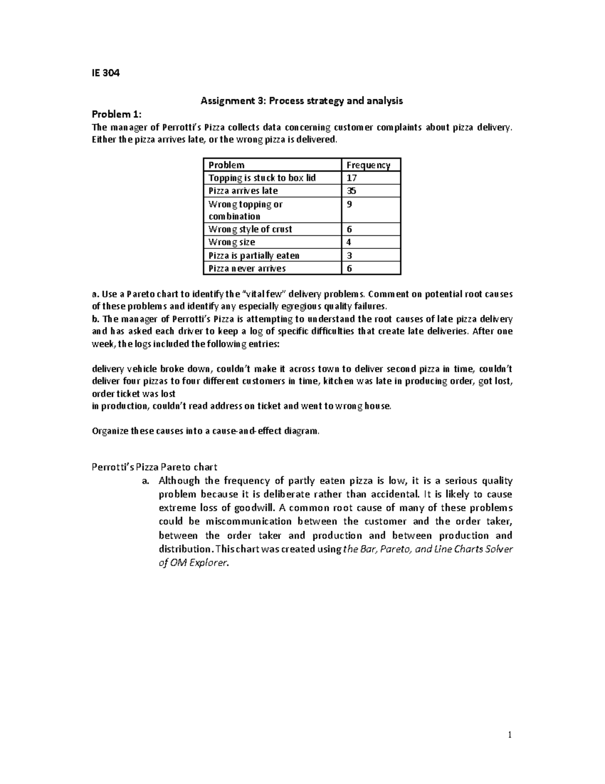 Assignment 3 answers - hw3 - IE 304 Assignment 3: Process strategy and ...