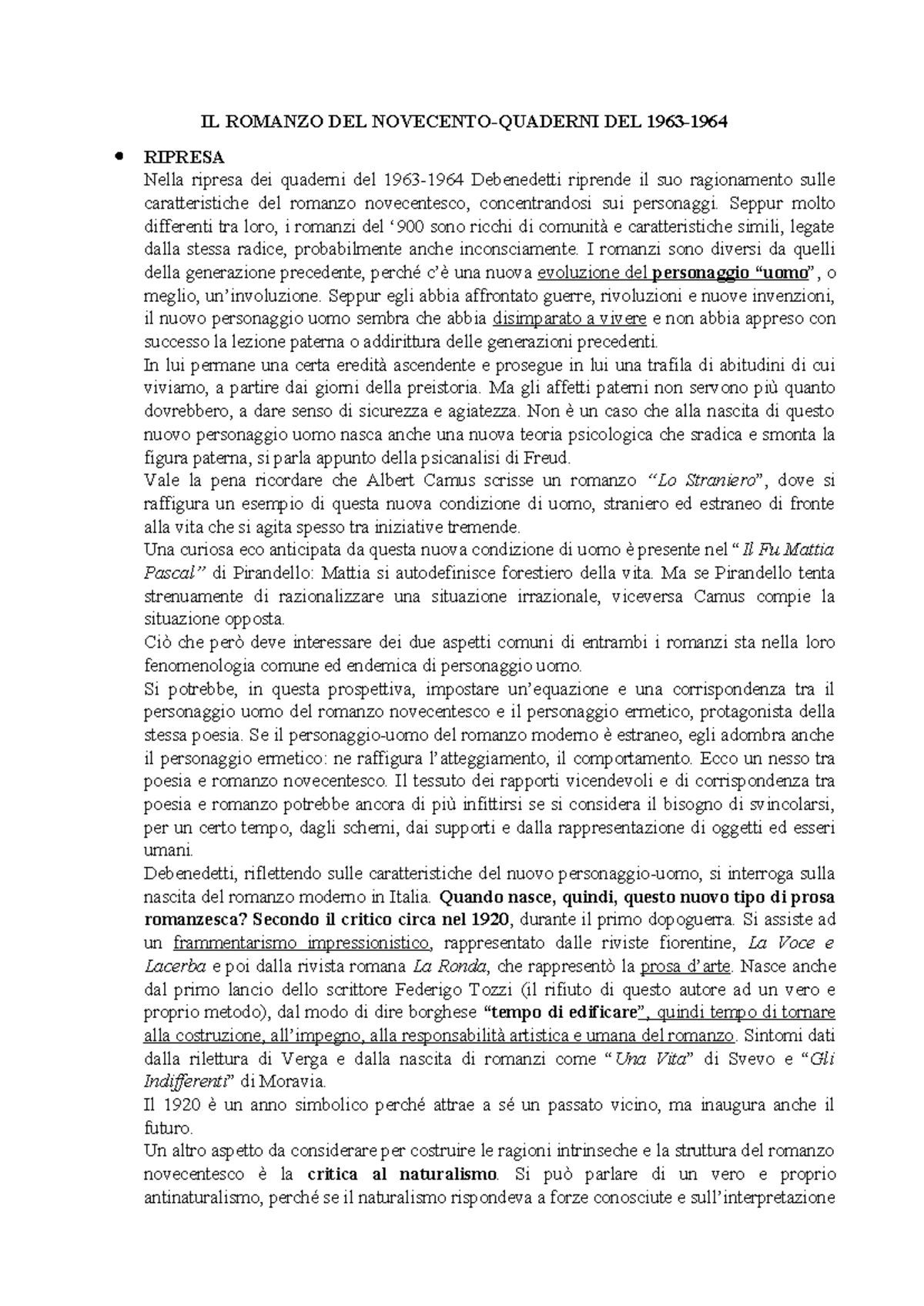 Riassunto debenedetti - IL ROMANZO DEL NOVECENTO-QUADERNI DEL 1963 ...