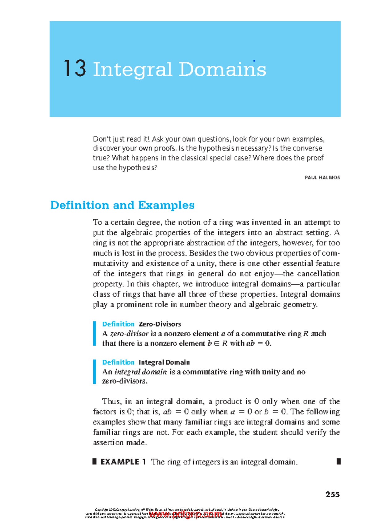 Contemporary Abstract Algebra 15 - 255 13 Integral Domains Definition ...