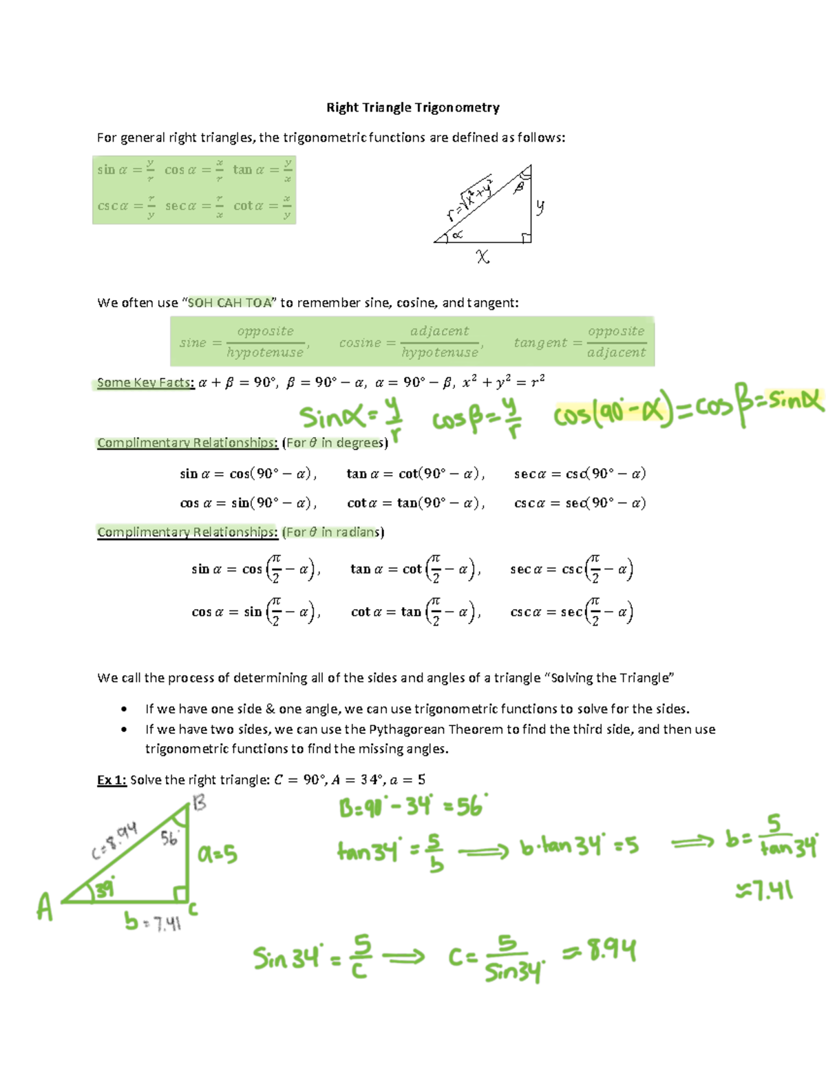 6.1 Right Triangle Trigonometry - Right Triangle Trigonometry For ...