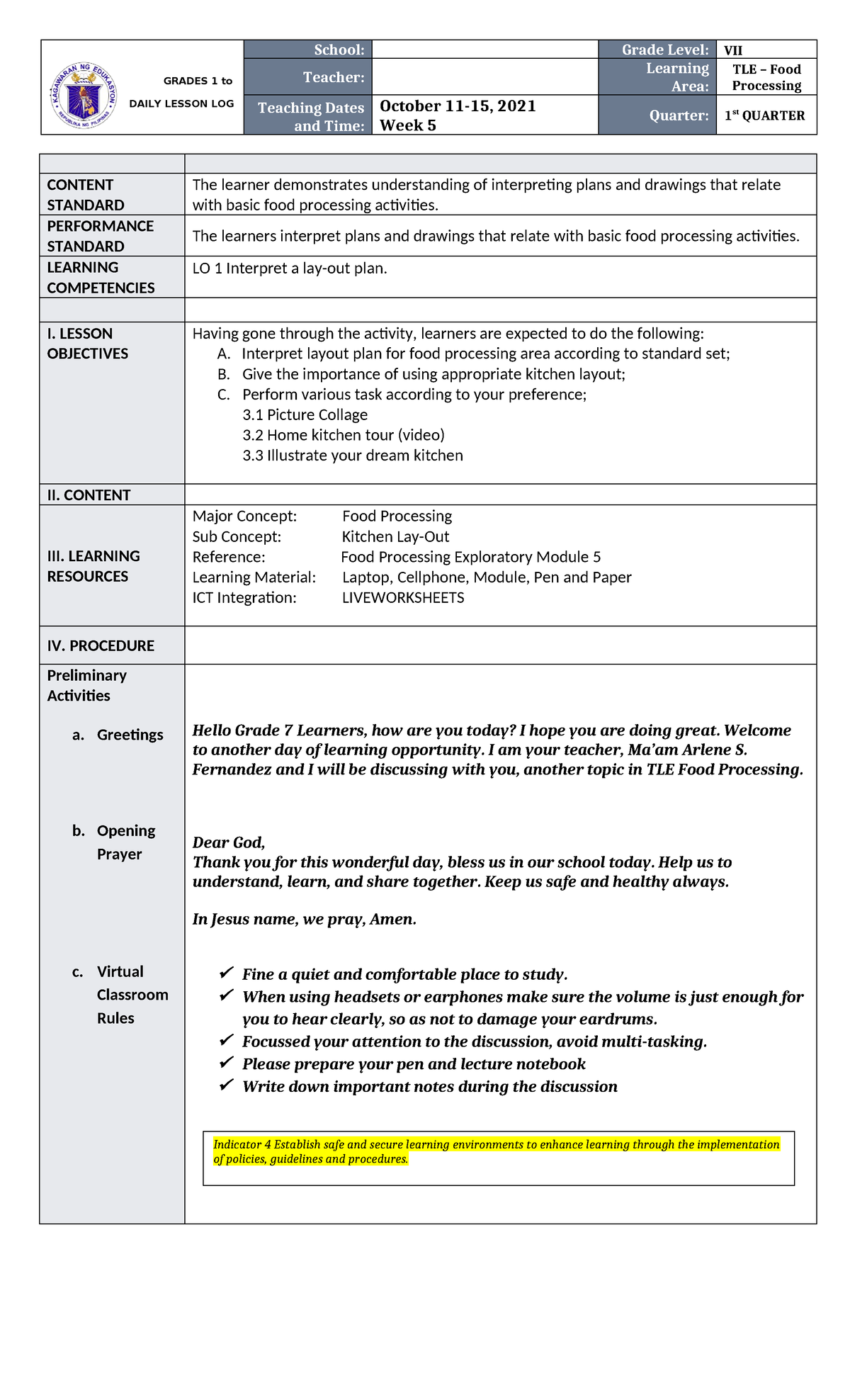COT 1 DLL Quarter 1 Food Processing-Final - ####### GRADES 1 to ...