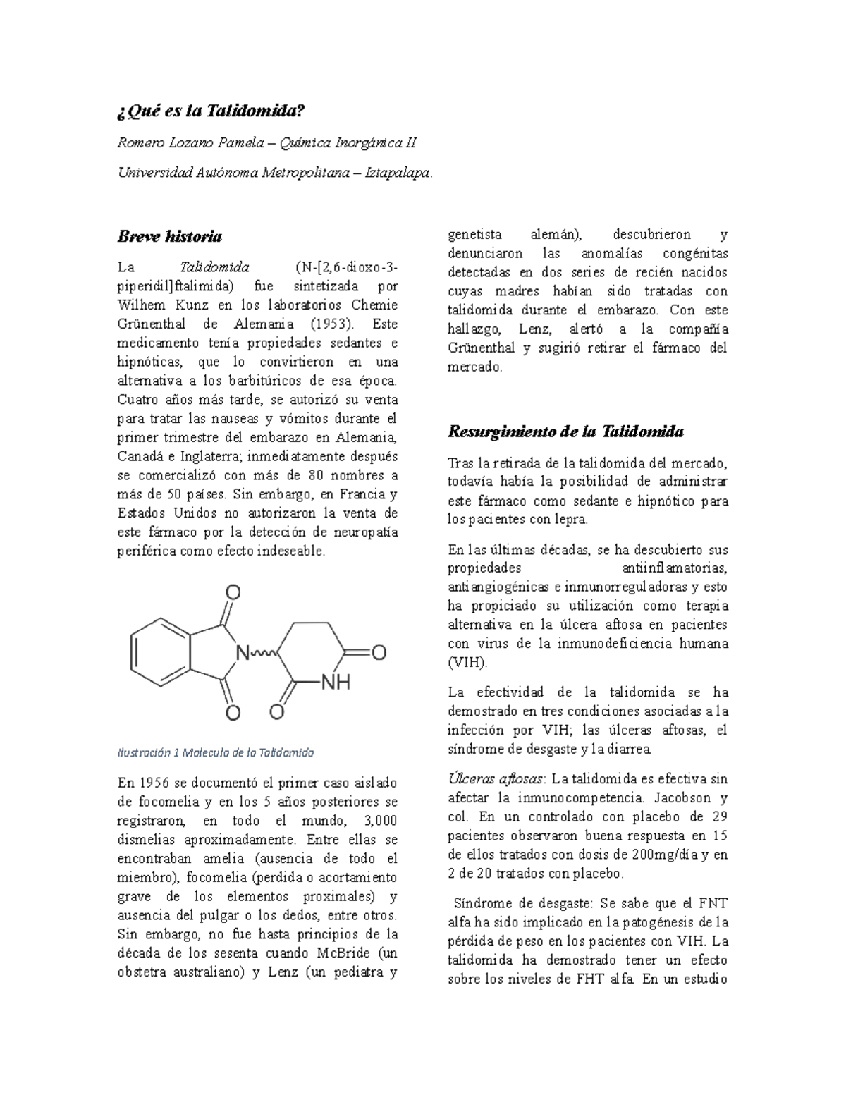 Qué es la Talidomida - ¿Qué es la Talidomida? Romero Lozano Pamela ...