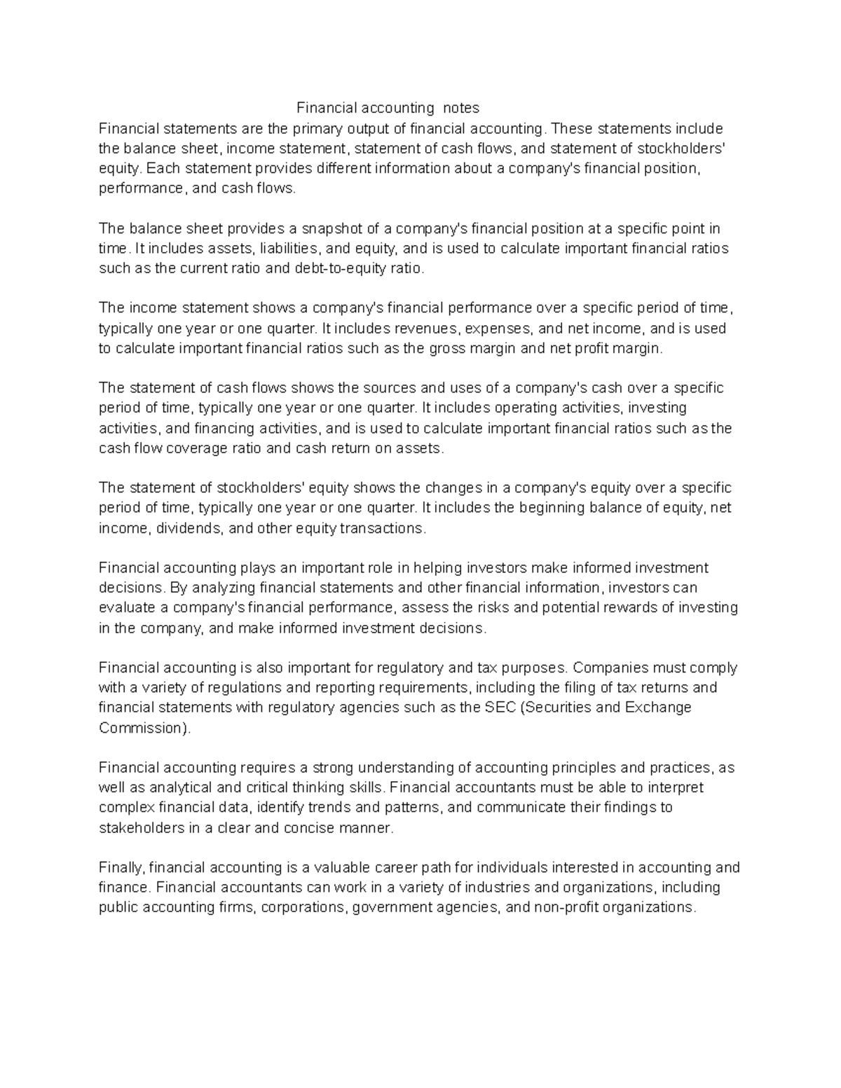 Financial accounting notes 6 - Financial accounting notes Financial ...