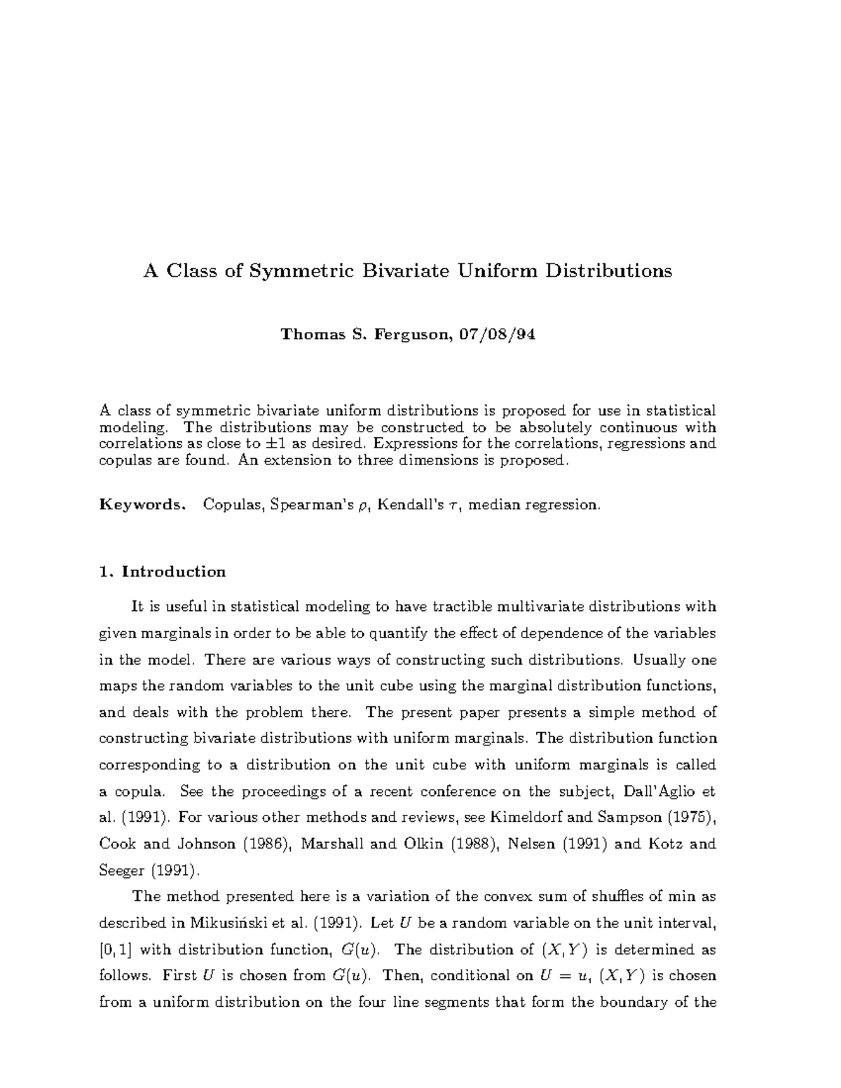 A Class of Symmetric Bivariate Uniform Distributions - Ferguson, 07/08 ...