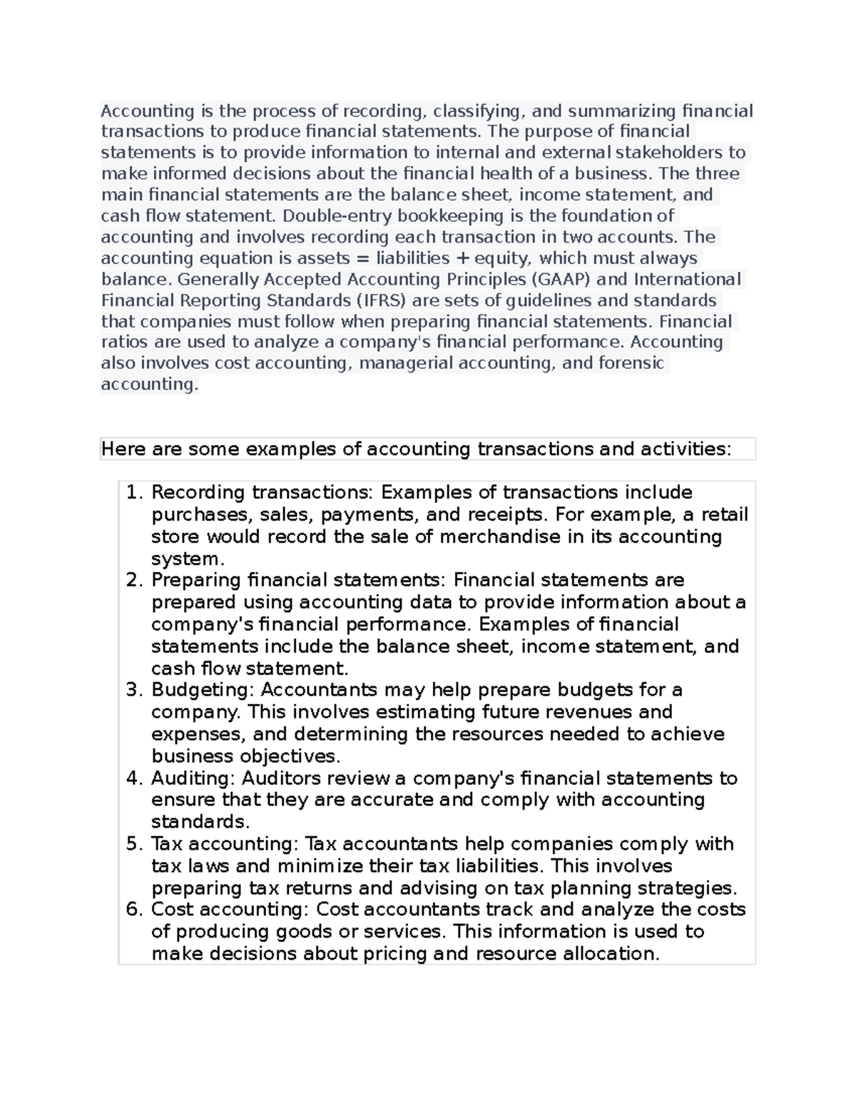 Accounting notes - Accounting is the process of recording, classifying ...