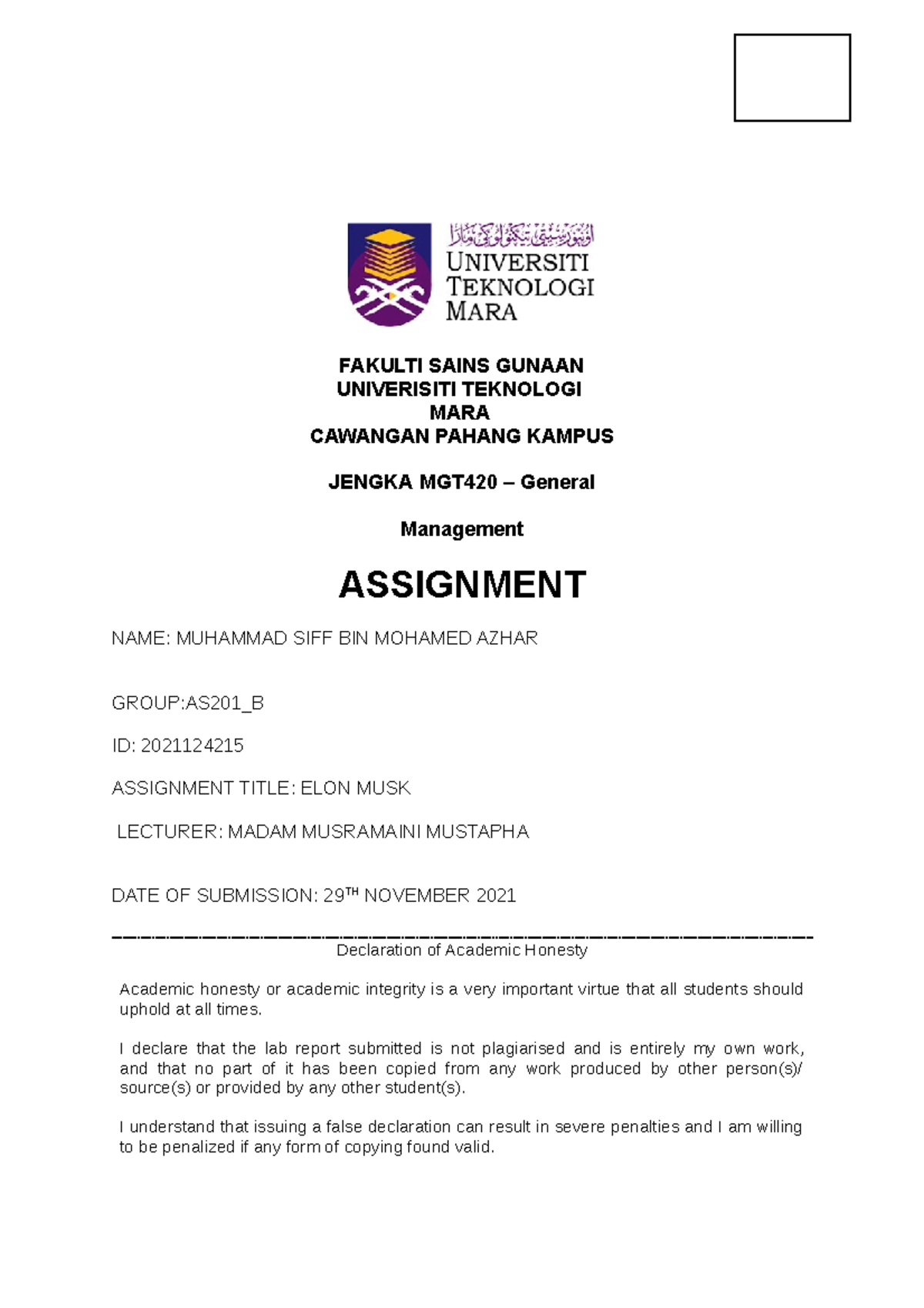 Leadership assignment case study mgt 420 - FAKULTI SAINS GUNAAN ...