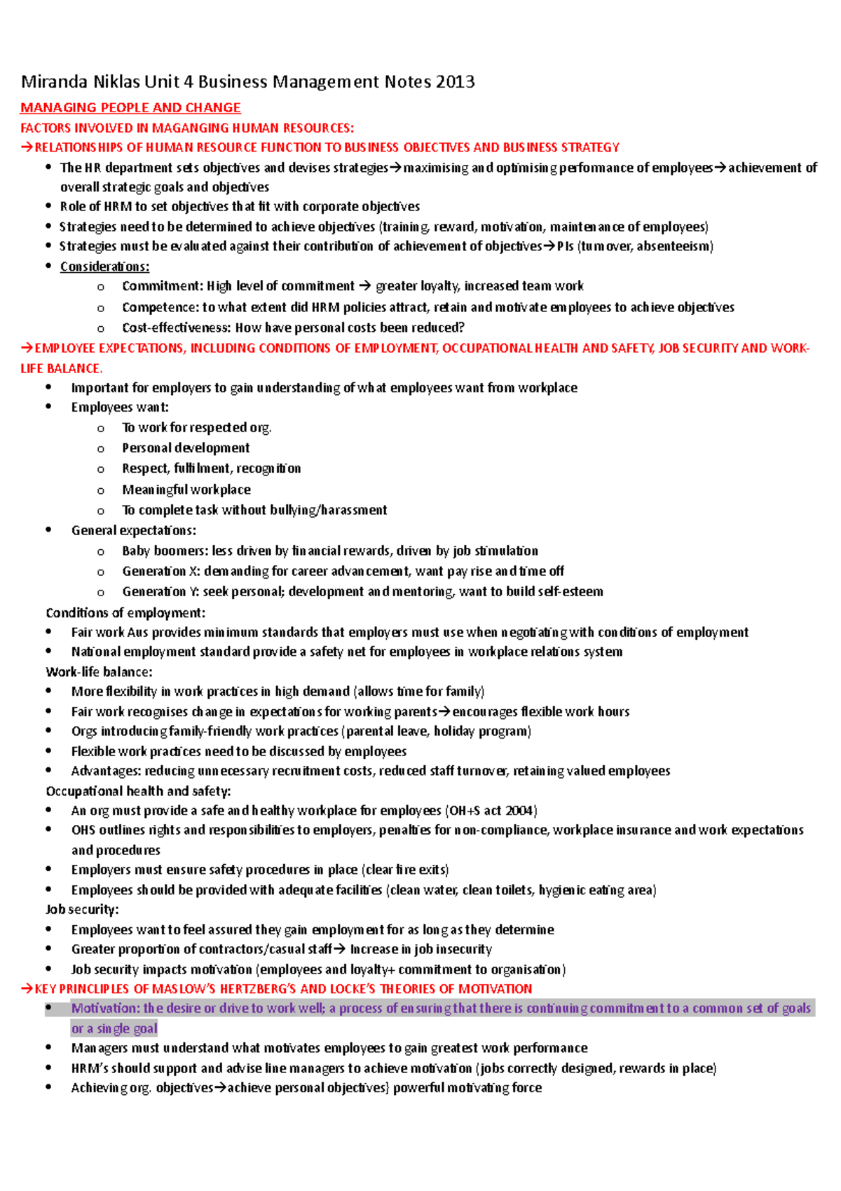 Business management unit 4 - Miranda Niklas Unit 4 Business Management ...