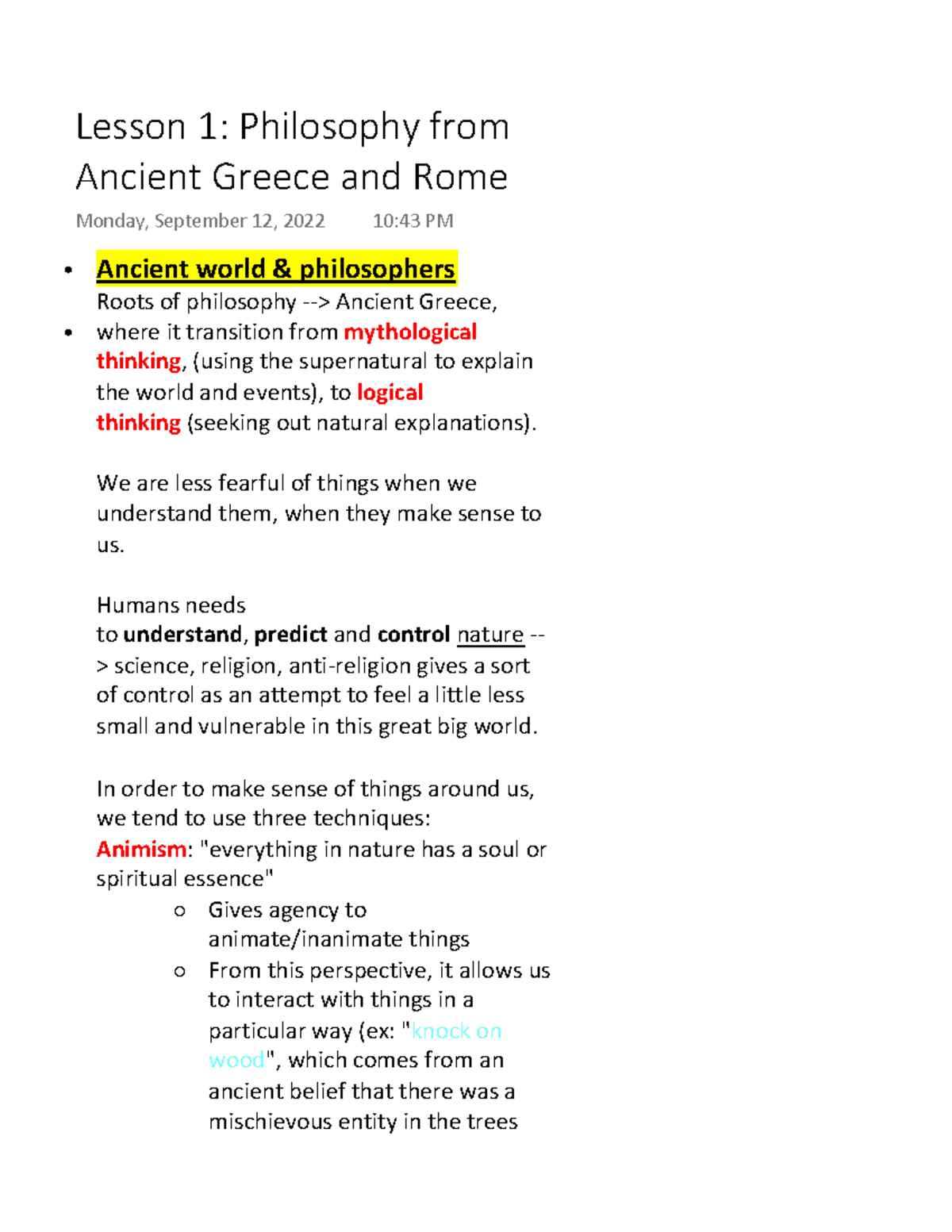 Lesson 1 Philosophy from Ancient Greece and Rome - • Ancient world ...