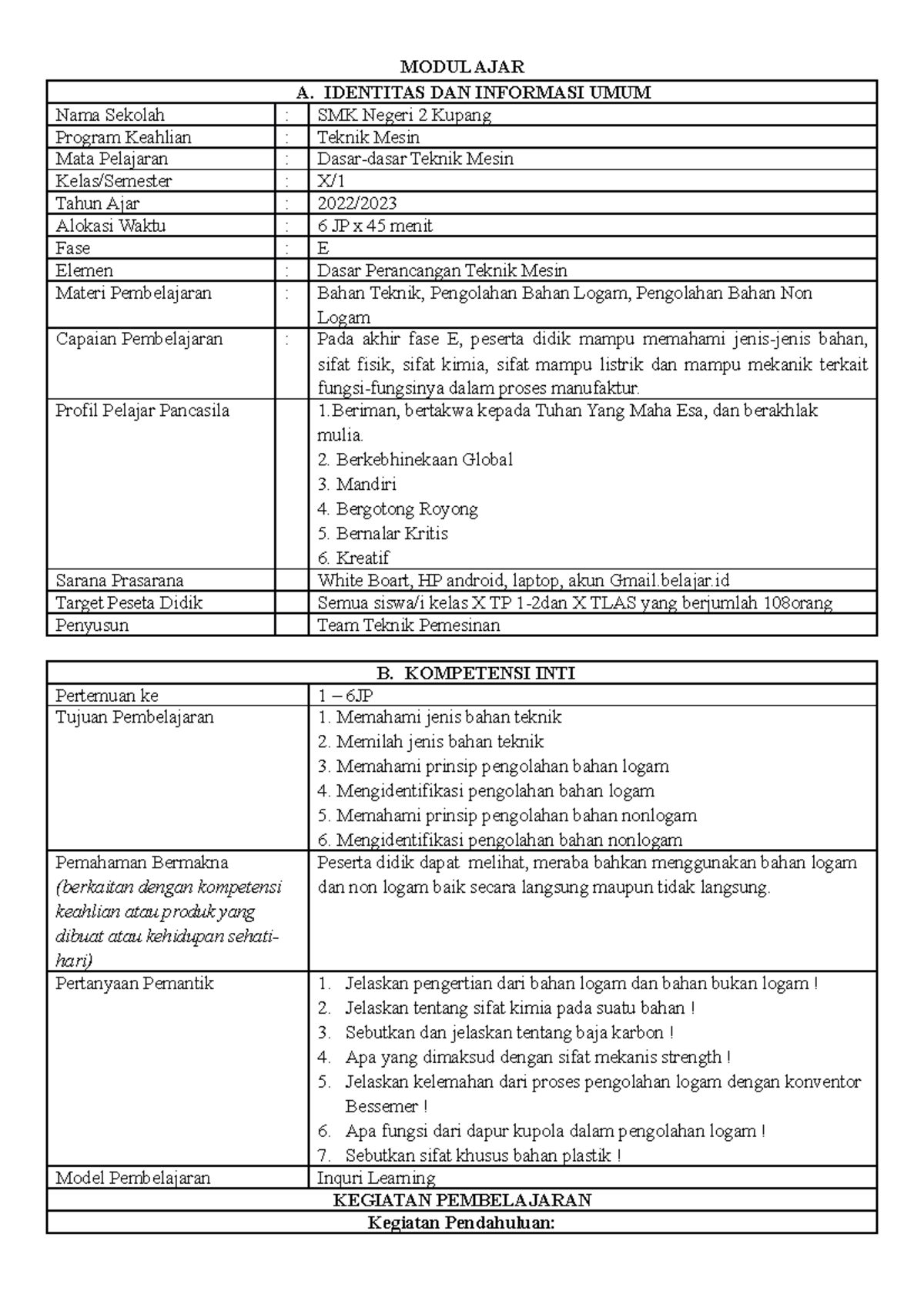 Modul AJAR - MODUL AJAR A. IDENTITAS DAN INFORMASI UMUM Nama Sekolah ...
