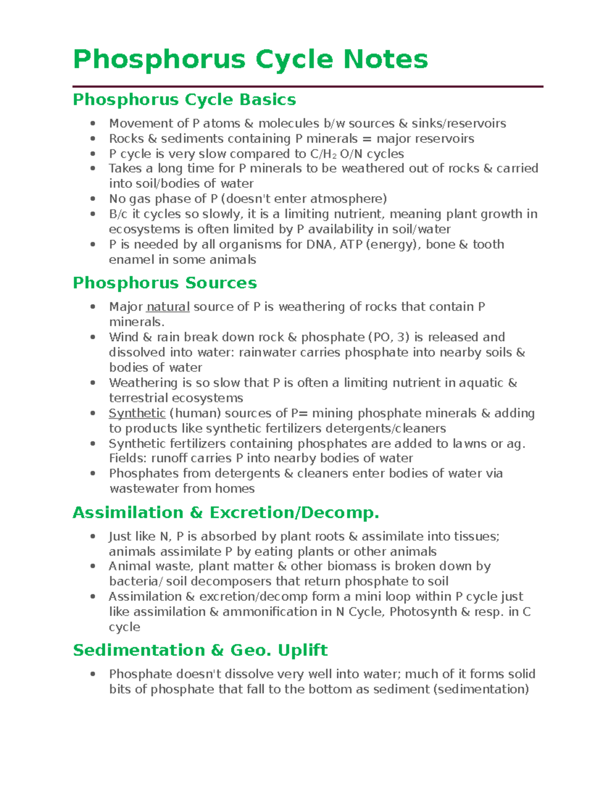 Phosphorus Cycle Notes - Phosphorus Cycle Notes Phosphorus Cycle Basics ...