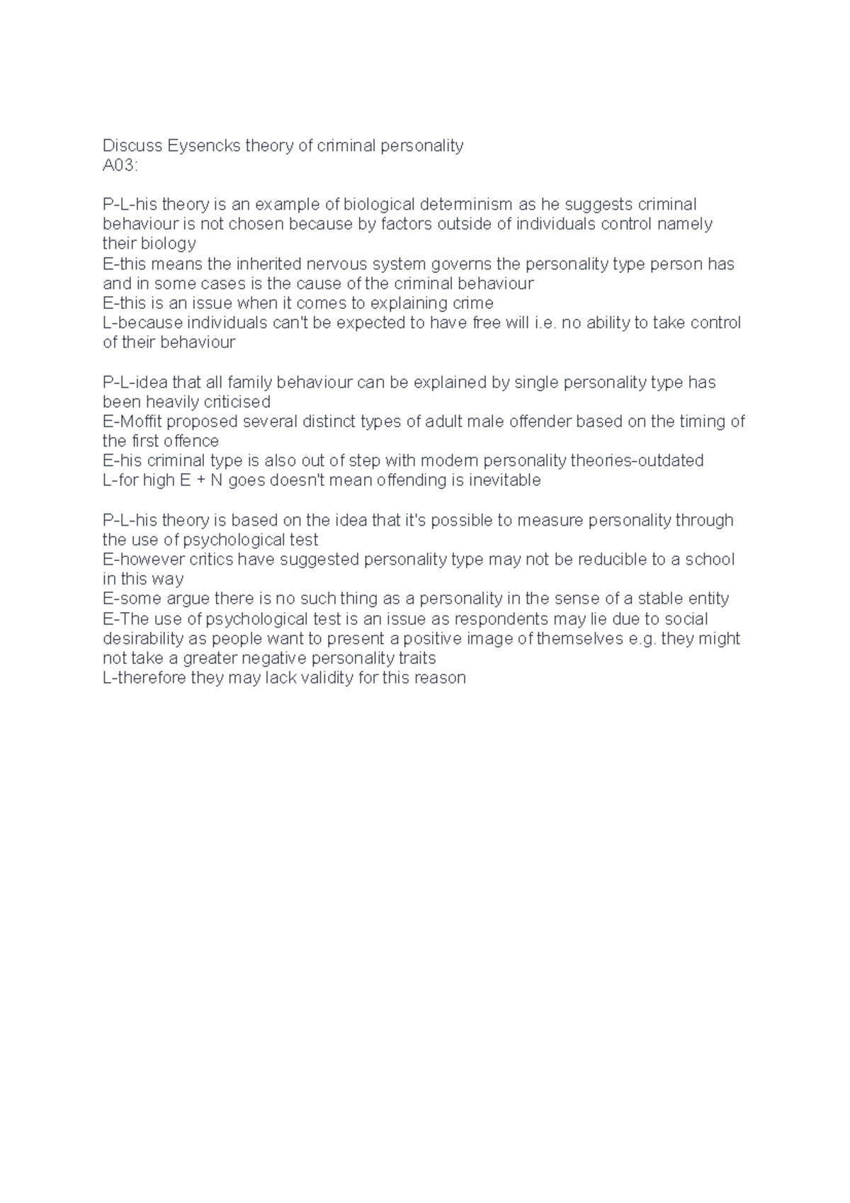 Discuss Eysencks theory of criminal personality - Discuss Eysencks ...