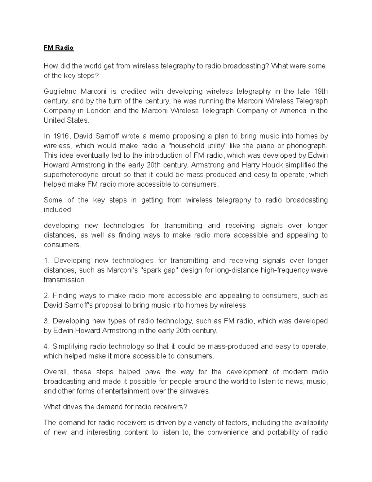 FM Radio Case - HBS Case Analysis - FM Radio How did the world get from ...