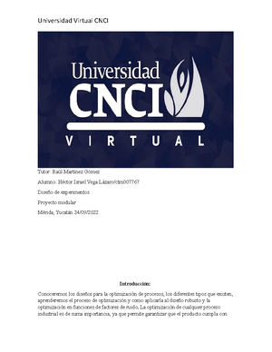 Universidad Virtual CNCI Diseño de experimentos act I - UNIVERSIDAD VIRTUAL CNCI CURSO Diseño de ...