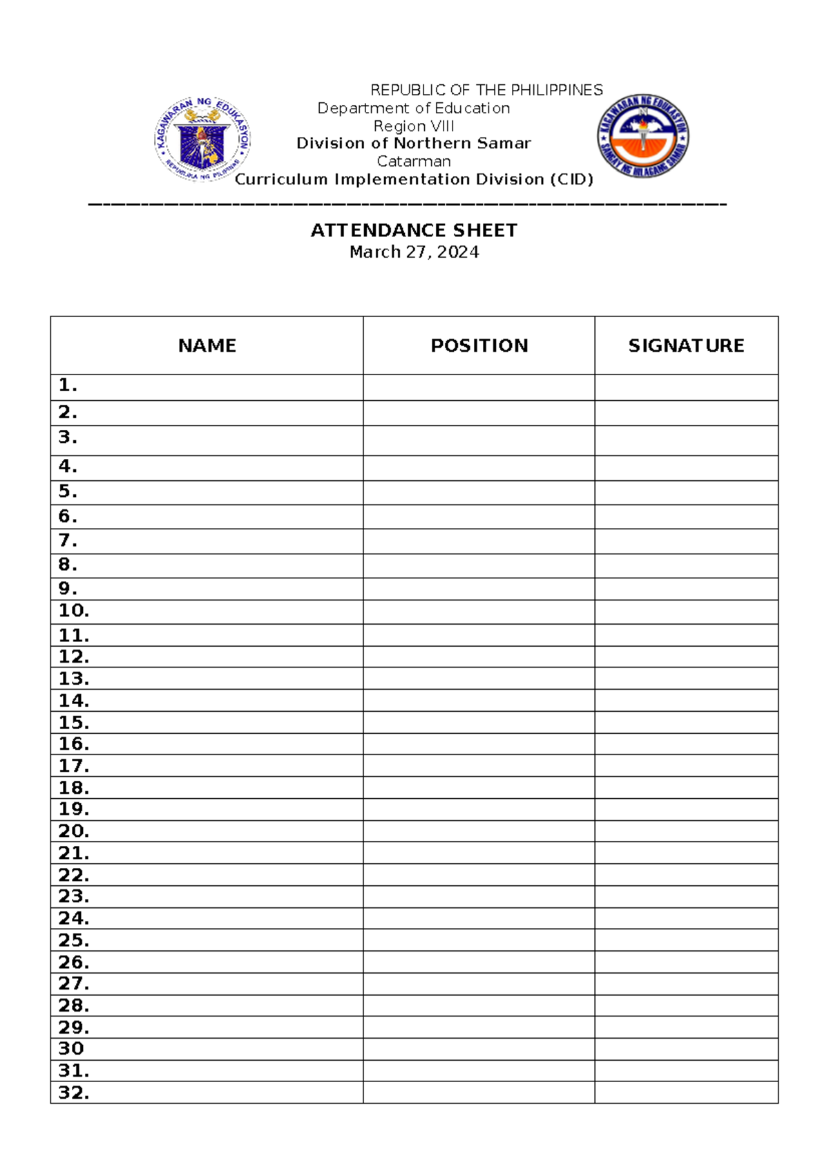 Attendance GPTA - REPUBLIC OF THE PHILIPPINES Department of Education ...