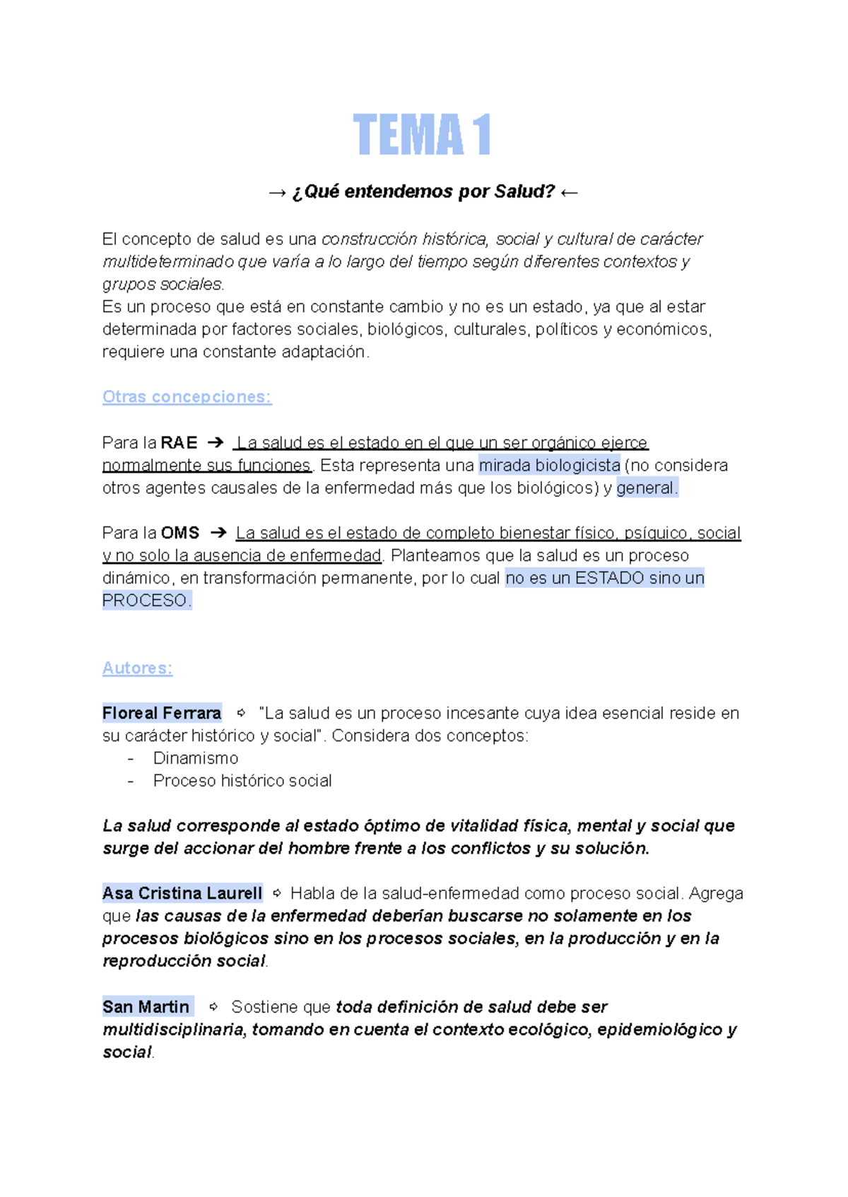 Salud PÚ Blica - Resumen de cada tema - TEMA 1 → ¿Qué entendemos por Salud? ← El concepto de ...