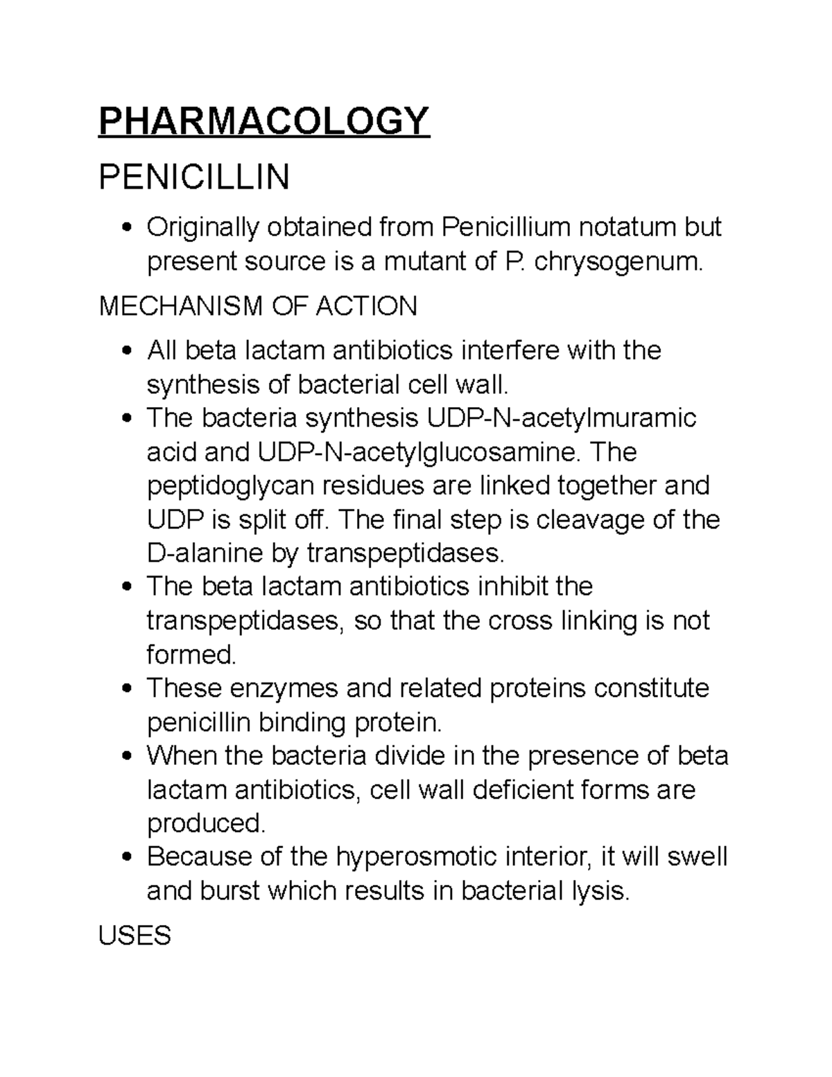 Pharmacology penicillin - PHARMACOLOGY PENICILLIN Originally obtained ...
