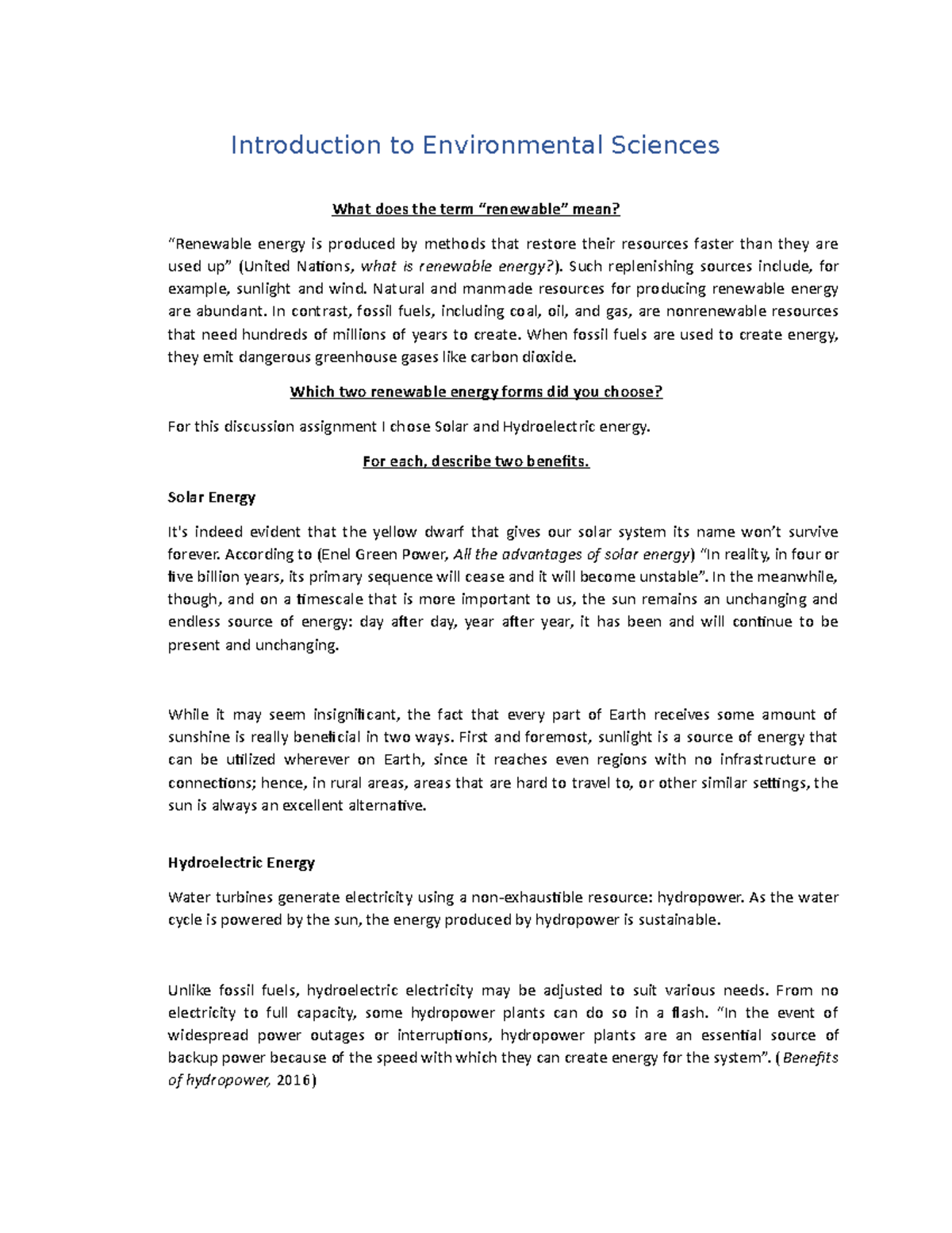 Introduction to Environmental Sciences discussion unit 5 - Introduction ...