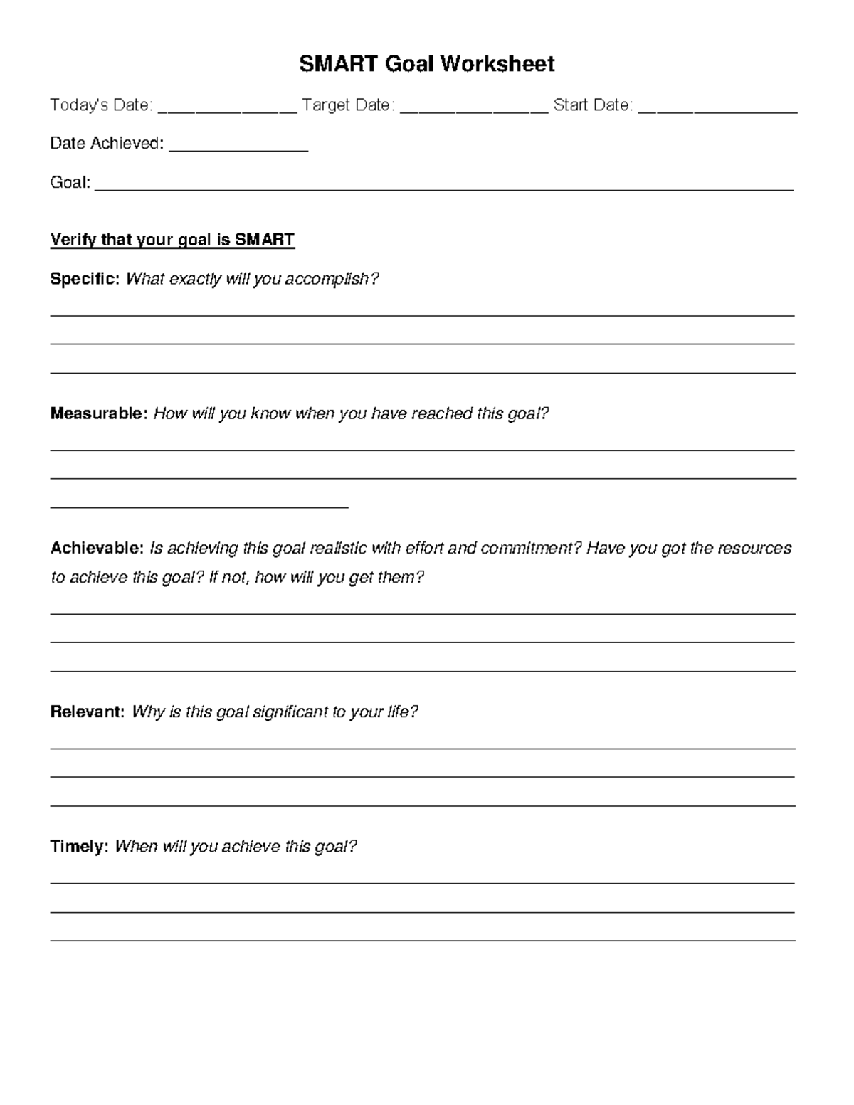 Smartgoal Worksheet - STEP Analysis - SMART Goal Worksheet Today’s Date ...