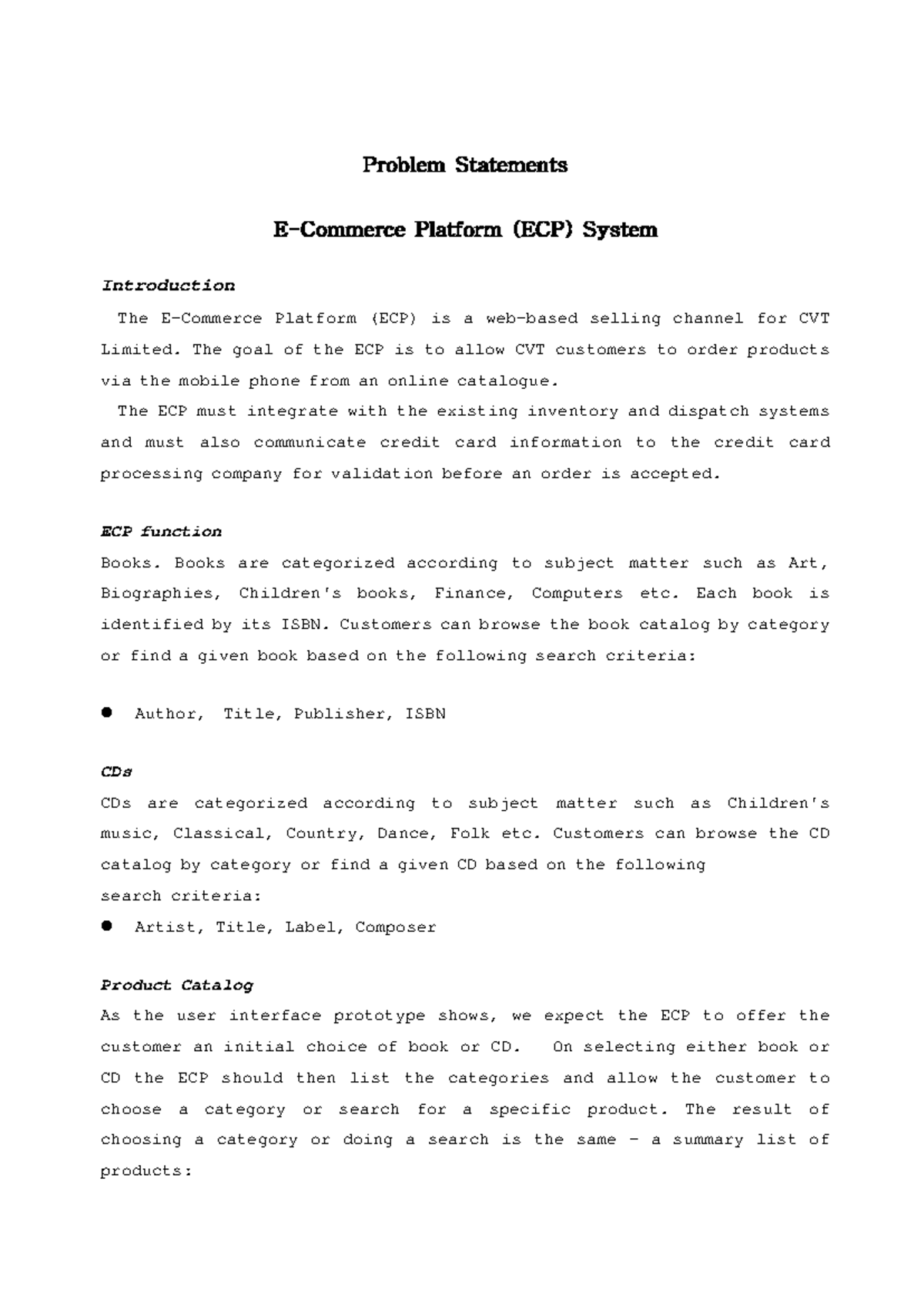 ECP Problem Statement - sdf - Introduction The E-Commerce Platform (ECP ...