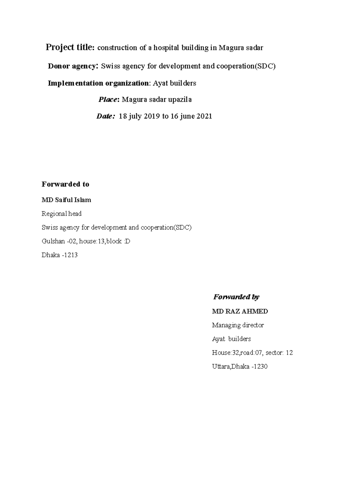Project proposal on construction of a hospital building ...